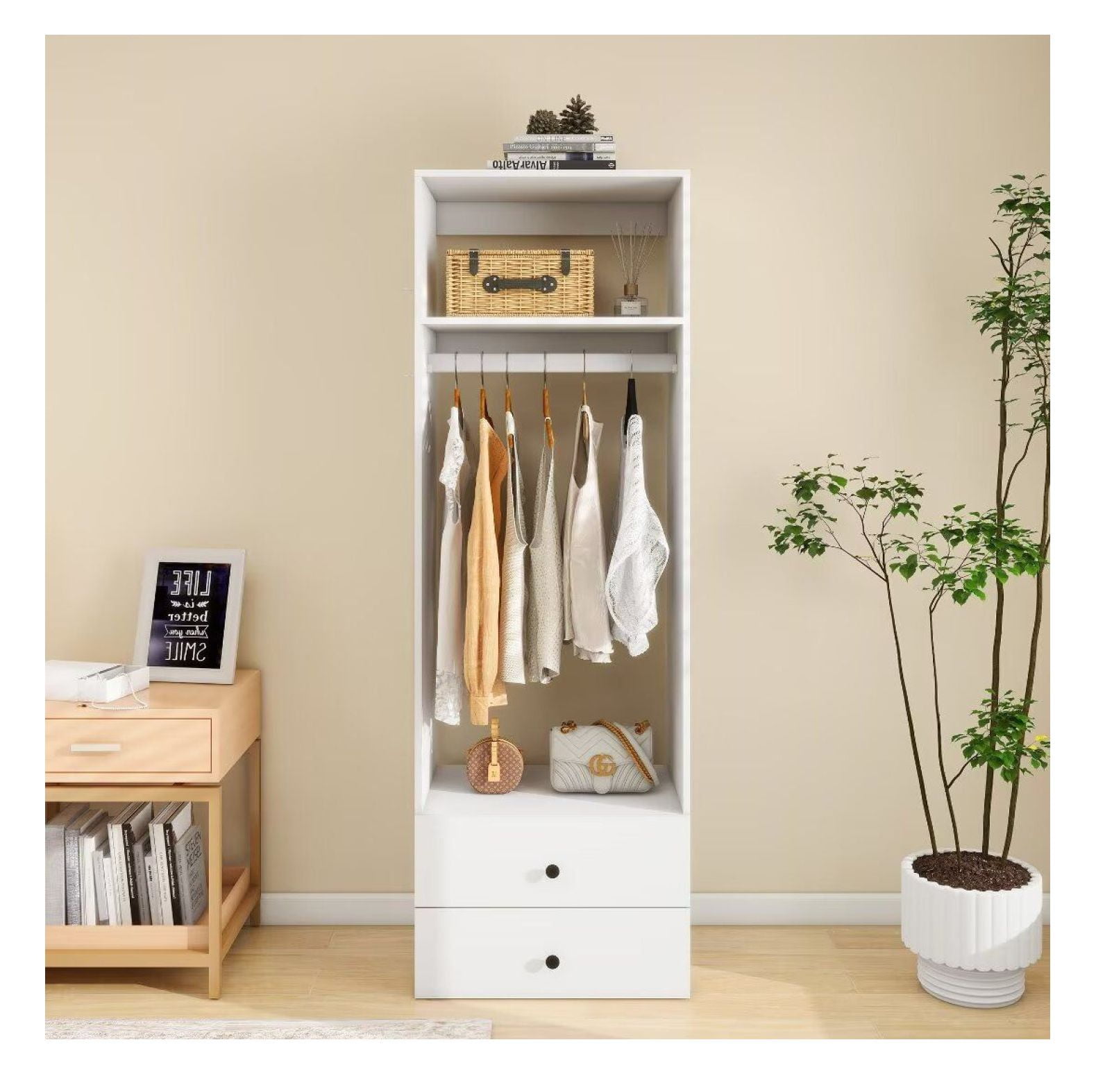 70.2"H Wooden Modular Closet Organizer:Modern Open Wardrobe Closet ...