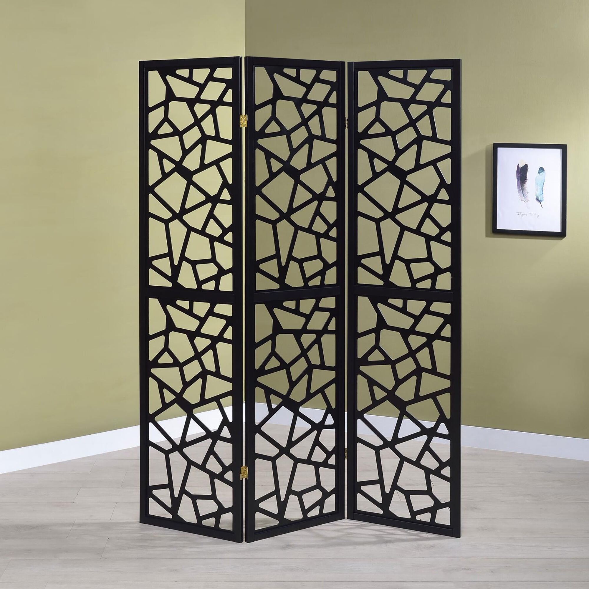 70.25" Black Folding Screen with Mosaic Design, 3-Panel Room Divider ...