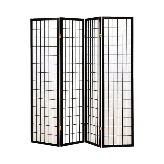 70.25 in. 4 Panel Foldable Wooden Frame Room Divider with Grid Design ...