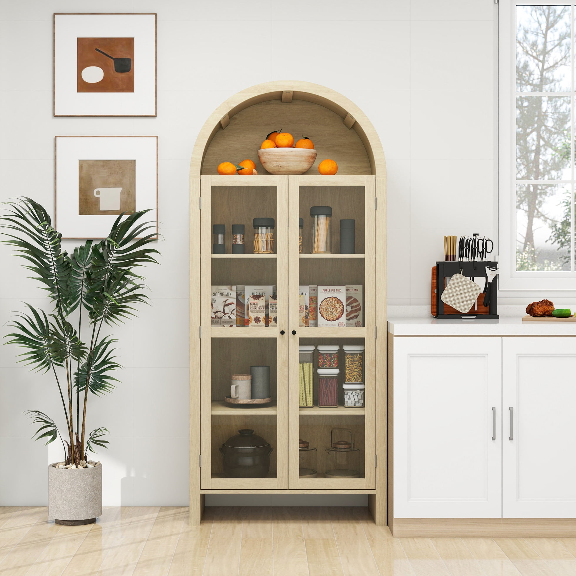 70.28" Tall Arched Pantry, Modern Farmhouse Wood Kitchen Storage ...