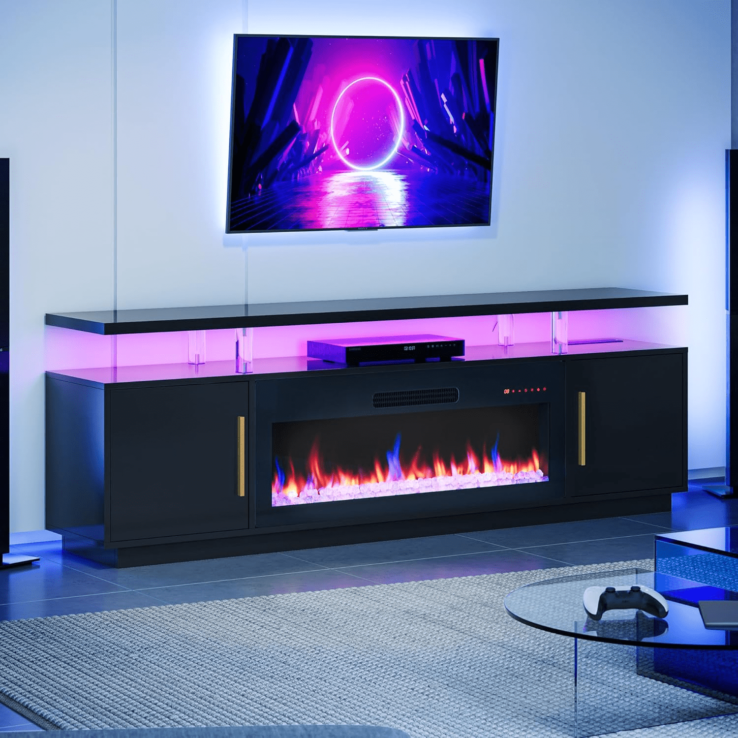 70" TV Stand for TVs up to 75" LED Light Entertainment Center with 36 ...