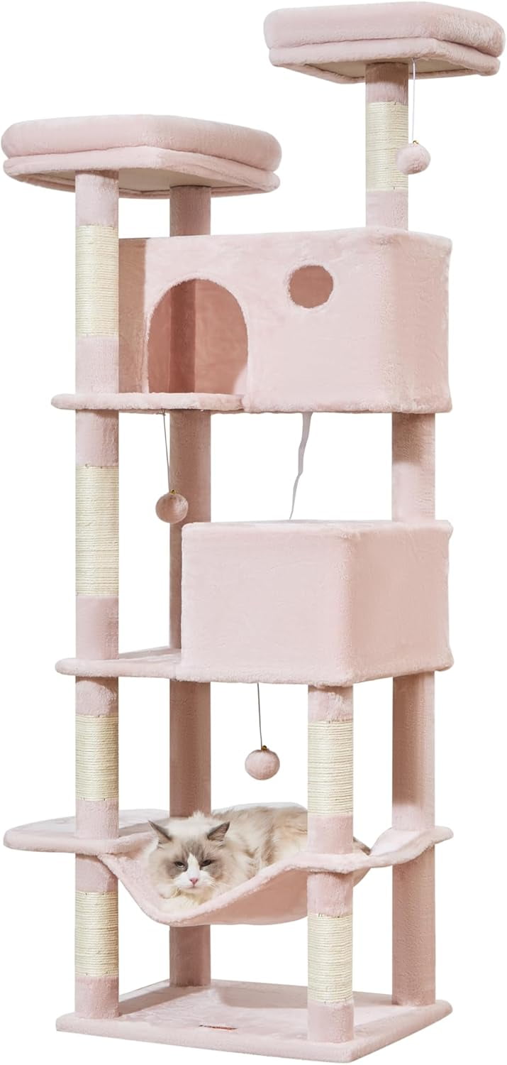 70.4-Inch Cat Tree for Large Cats, Plush Multi-Level Cat Condo with 7 ...