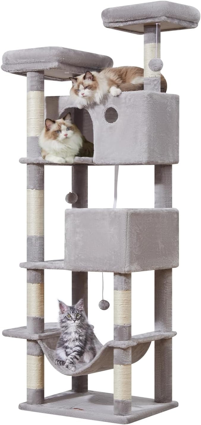 70.4-Inch Cat Tree for Large Cats, Plush Multi-Level Cat Condo with 7 ...