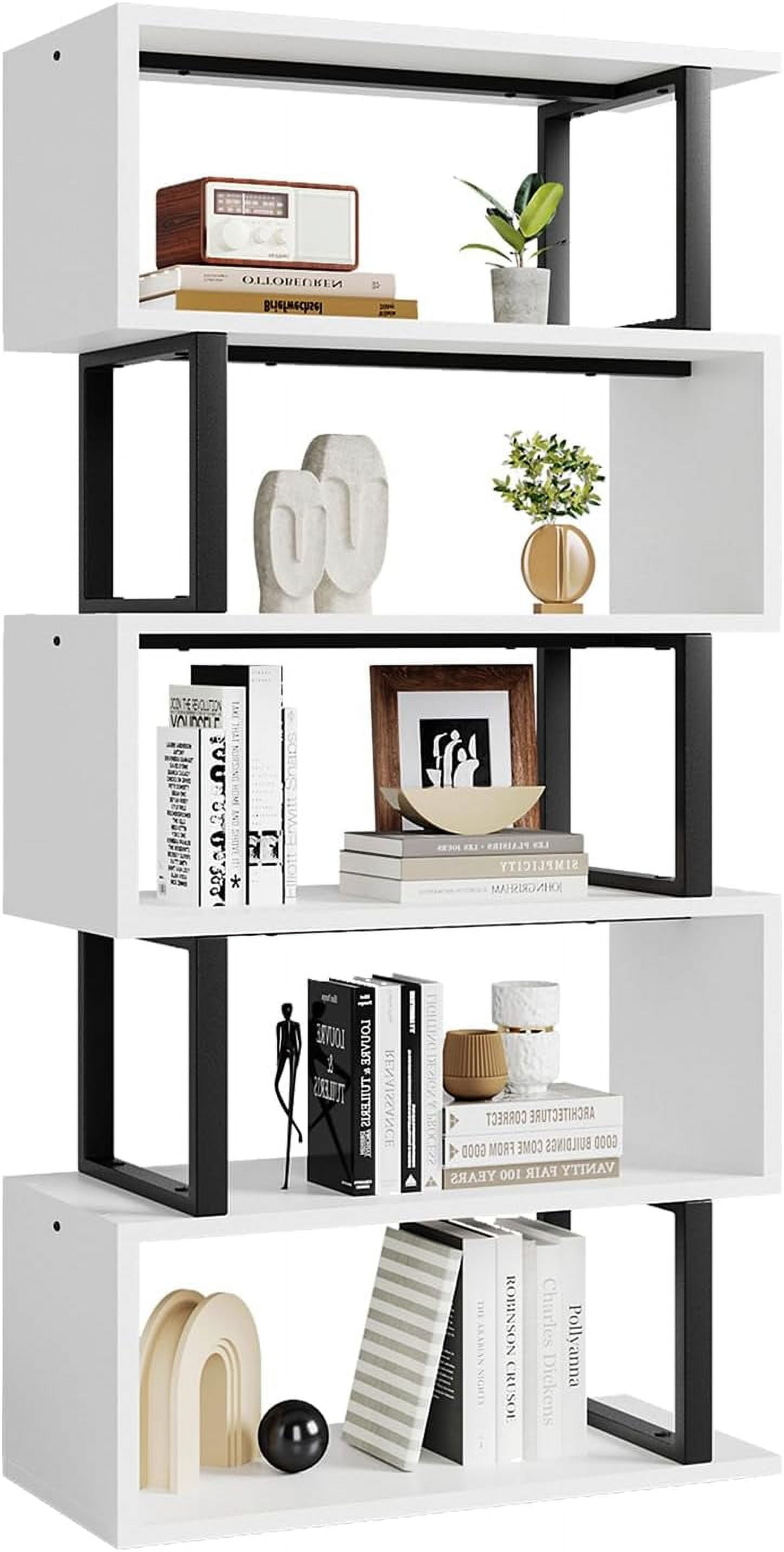 70.4" Tall Bookshelf, 5-Tier S-Shaped Modern Bookcase with Storage ...