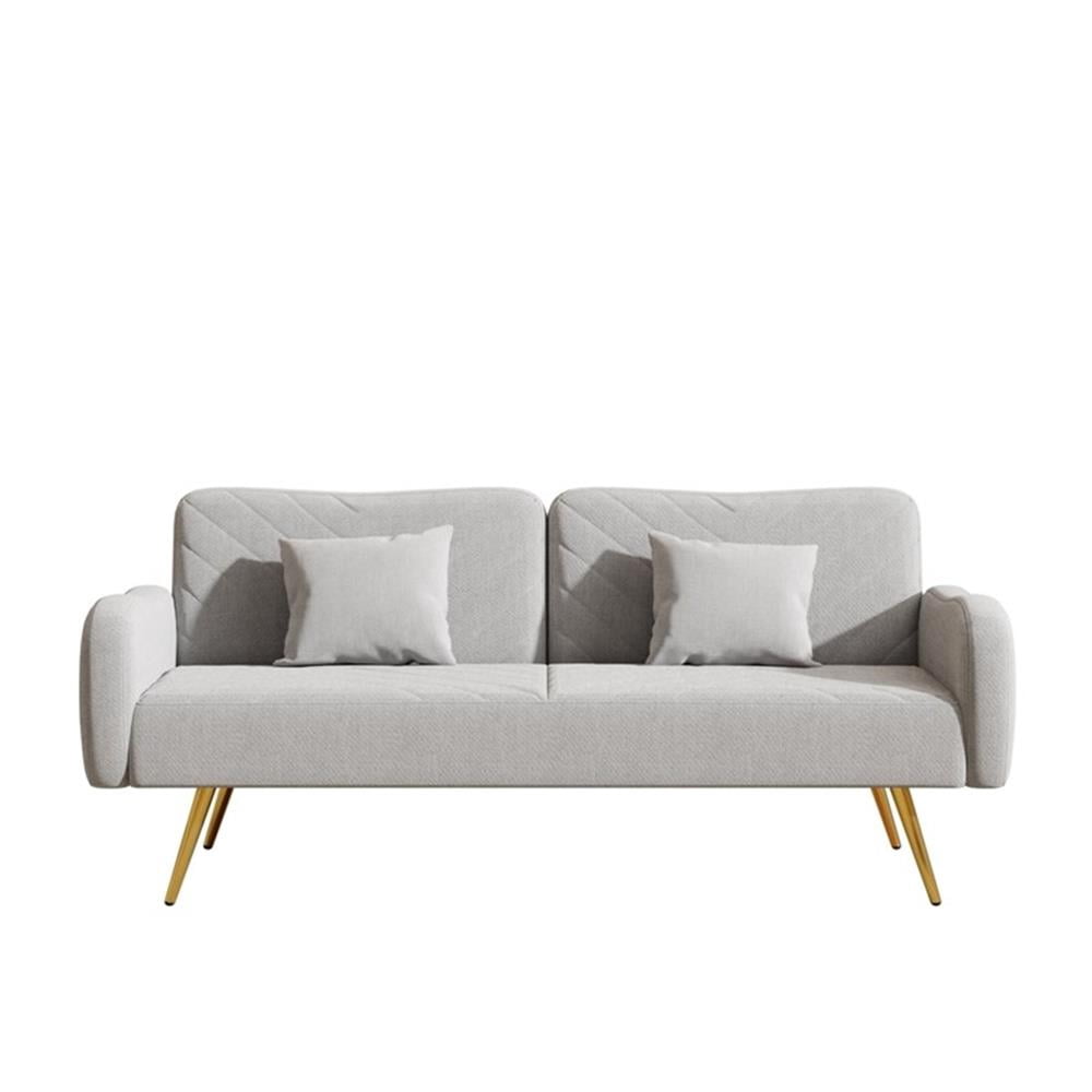 70.47" Lovely Gray Fabric Double Sofa with Split Backrest and Two Throw ...