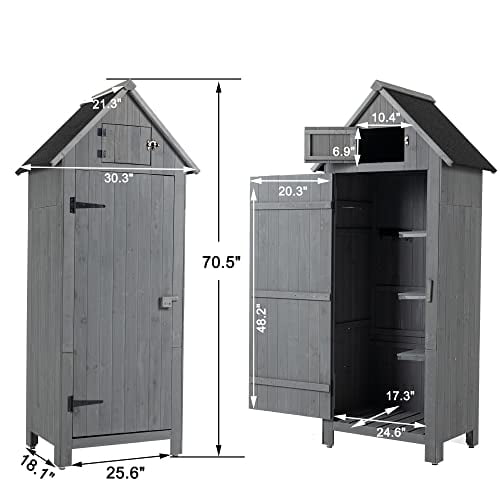 70.5”H Outdoor Wooden Garden Storage Shed for Tools Garden Tool Storage ...