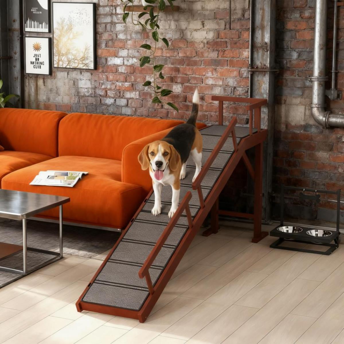 70.5" Long Wooden Dog Ramp with Side Rails Folding Pet Step Ramp for ...