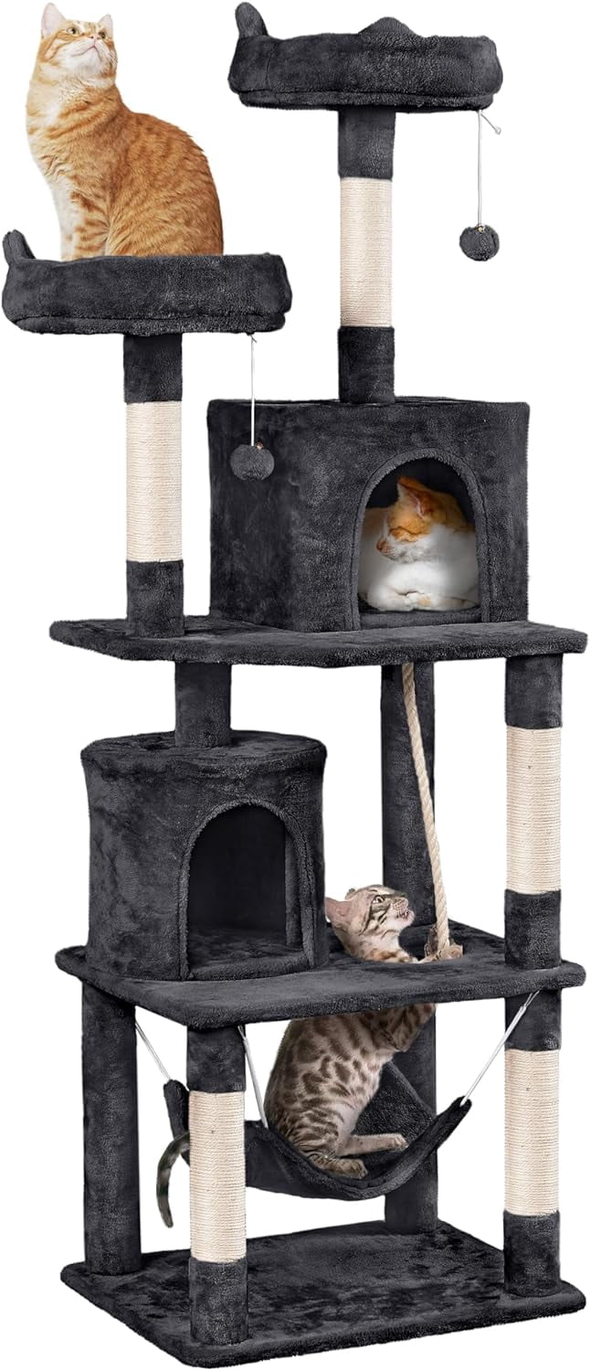 70.5in H Cat Tower, Multi Level Cat Tree Kitten Condo with 2 Condos & 2 ...