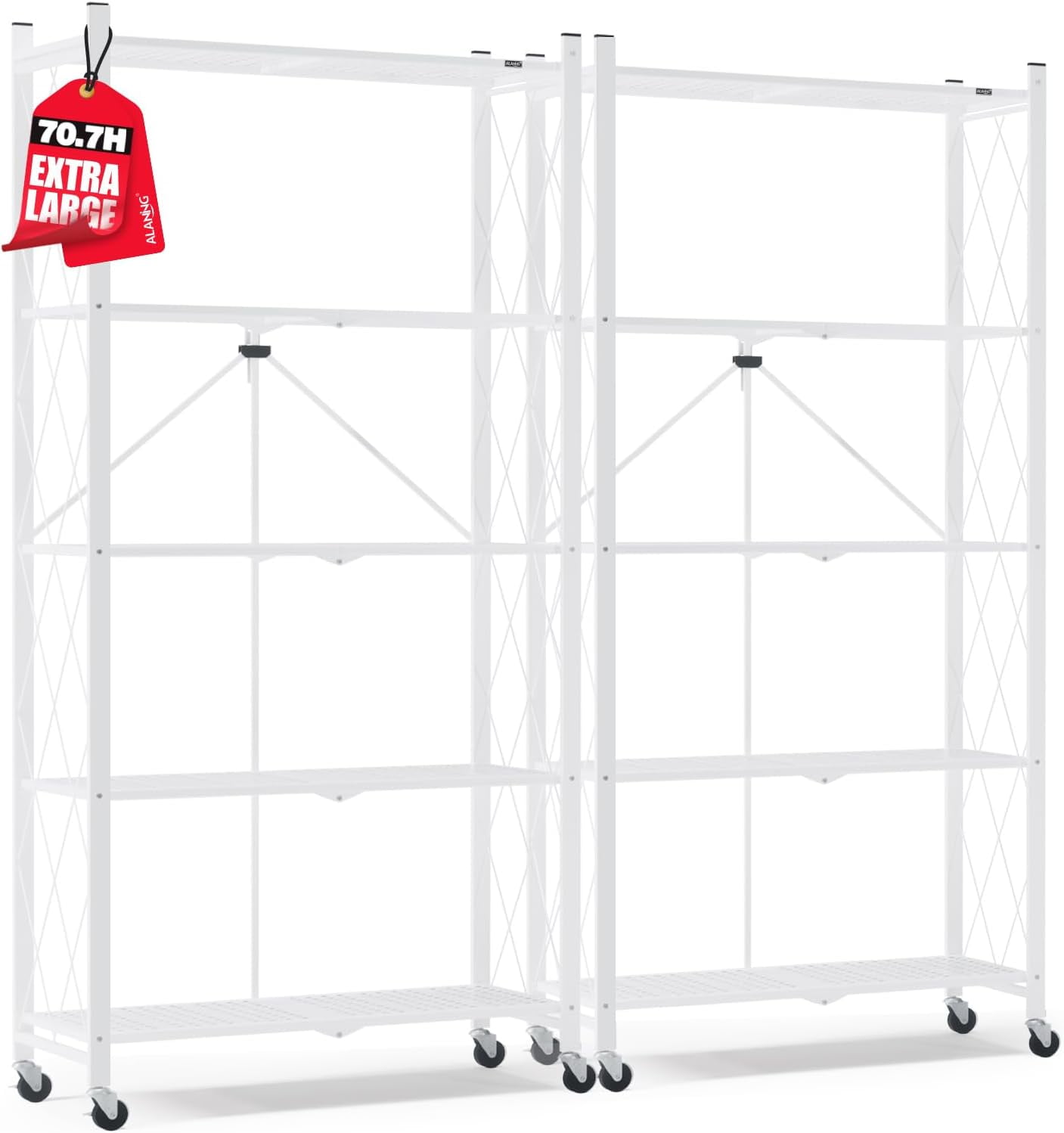 70.7" H Metal Storage Shelves 5 Tier Folding Storage Shelves on Wheels ...