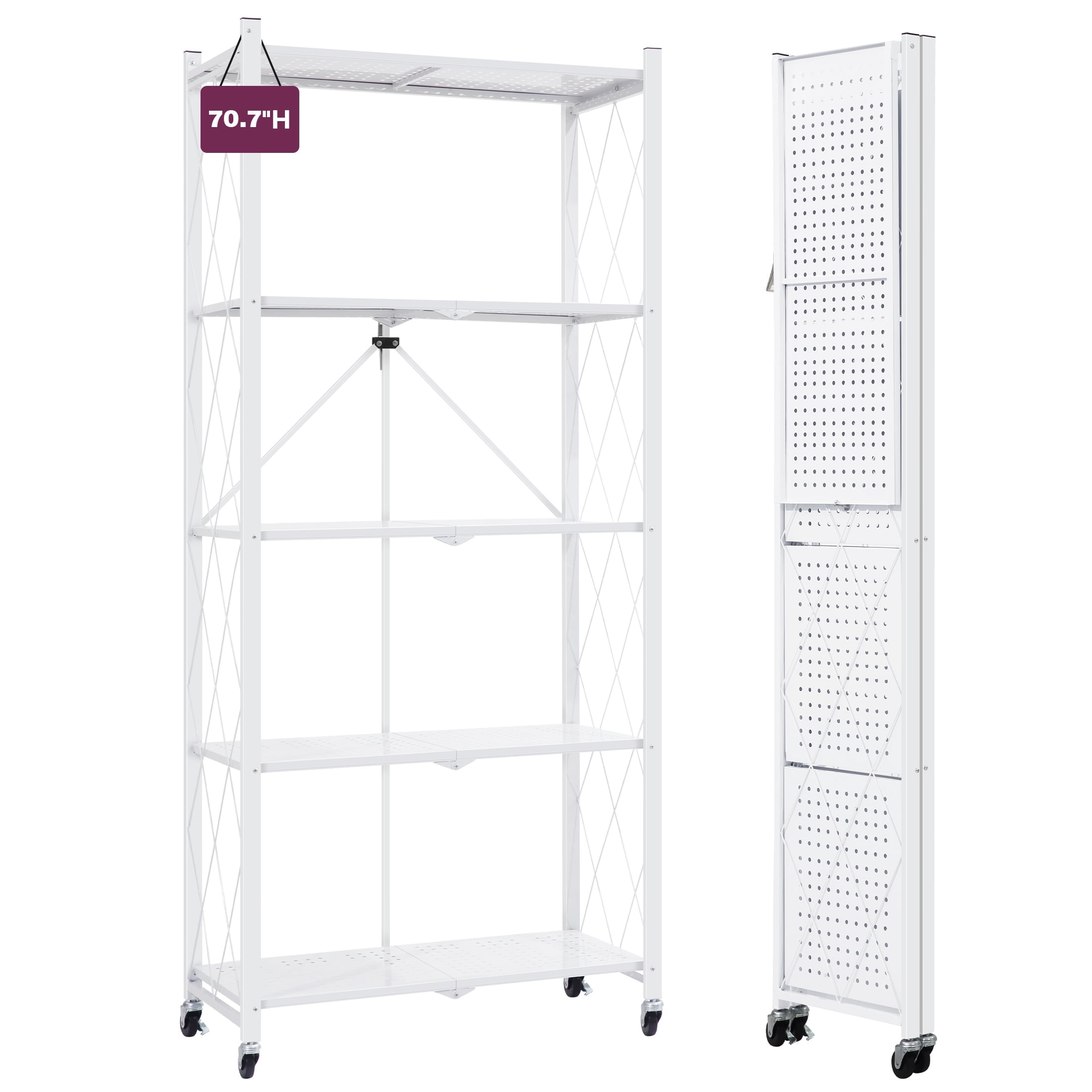 70.7" H Large Storage Shelves with Wheels, Bookshelf with Storage, No ...