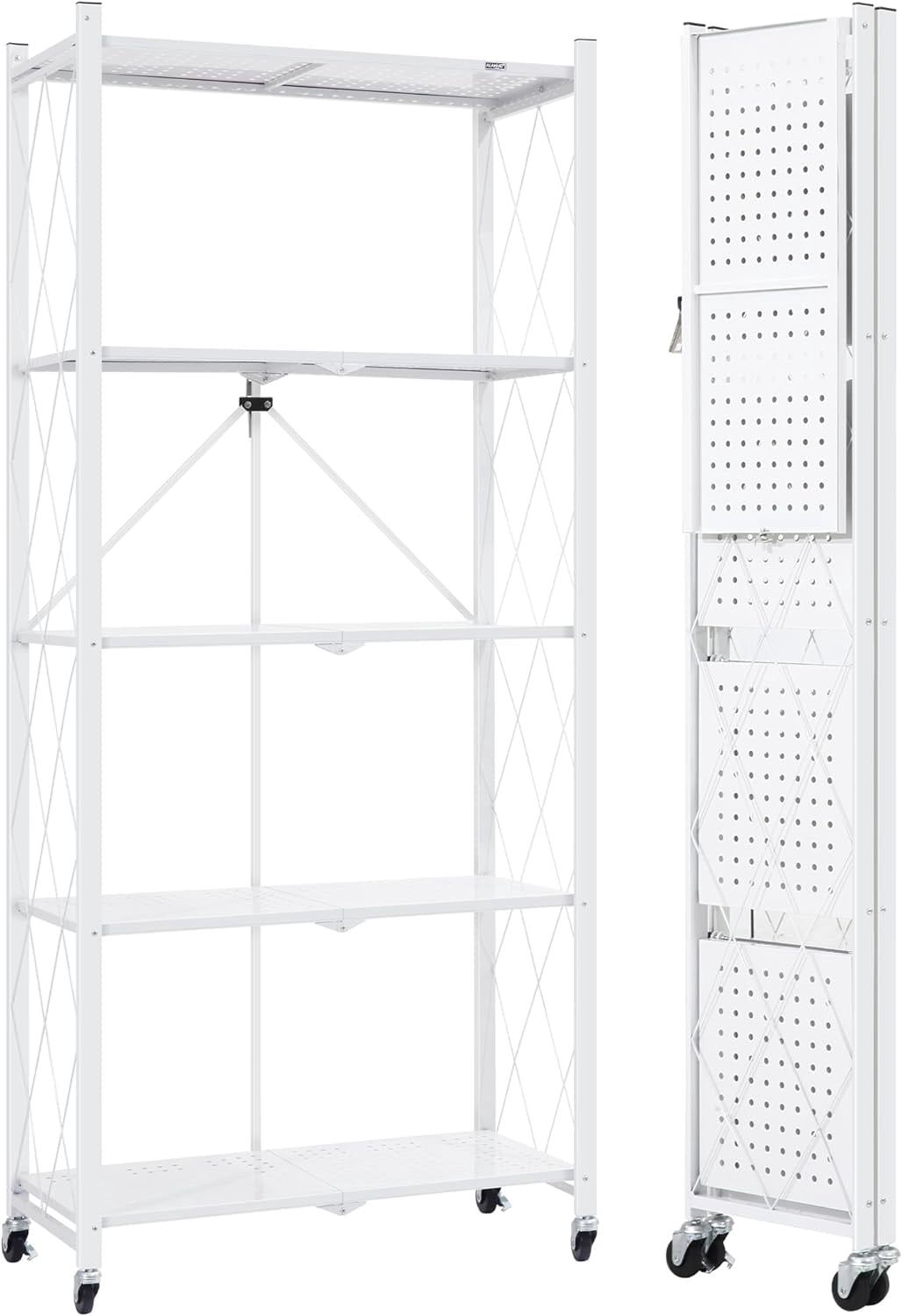 70.7" H Metal Storage Shelves, 5 Tier Folding Storage Shelves on Wheels ...