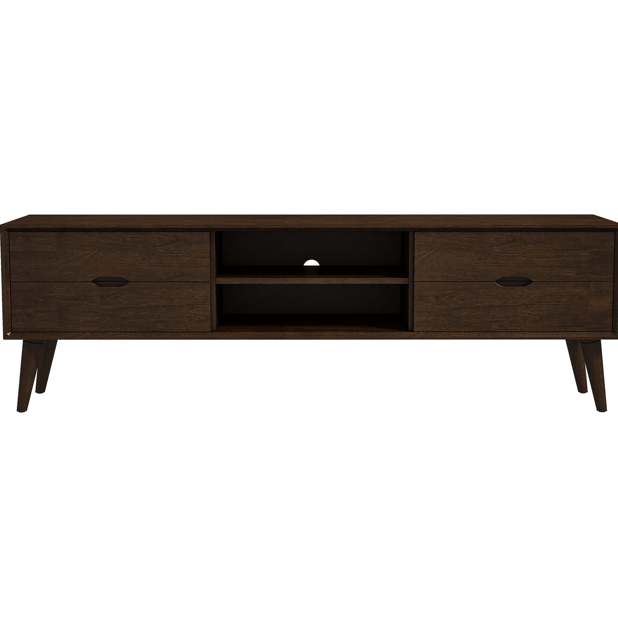 70-79 Inch Tv Fit Walnut Media Console With Storage Mid-century Style ...