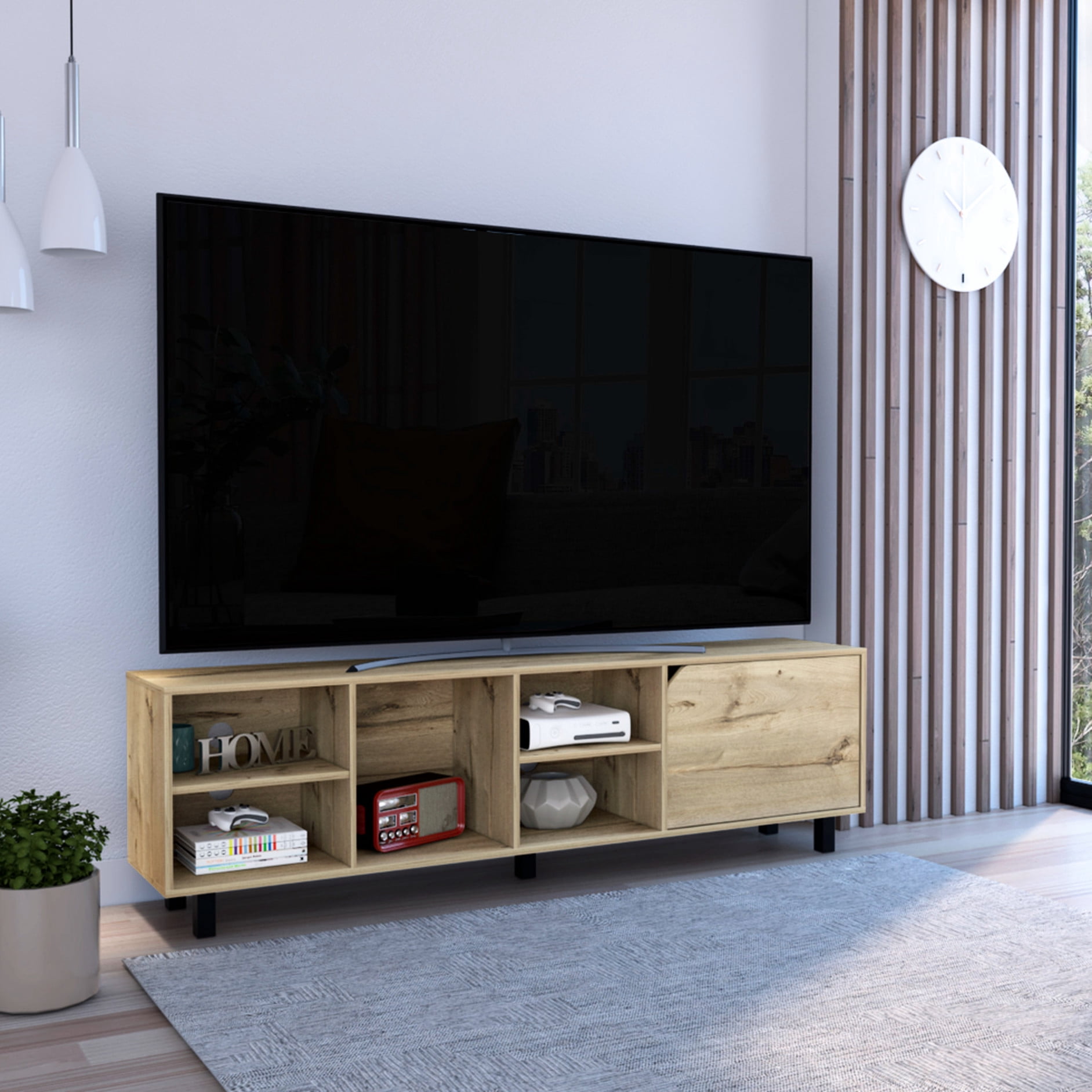 70 - 79 inches TV - fitting light oak TV stand with four open shelves ...
