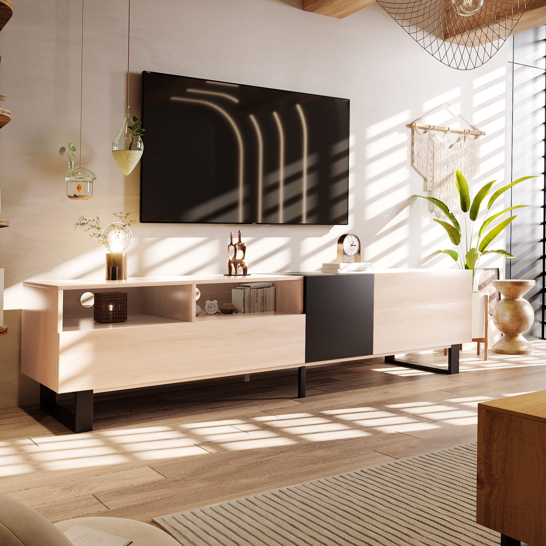 70 - 79 inches TV suitable modern media console with concealed storage ...