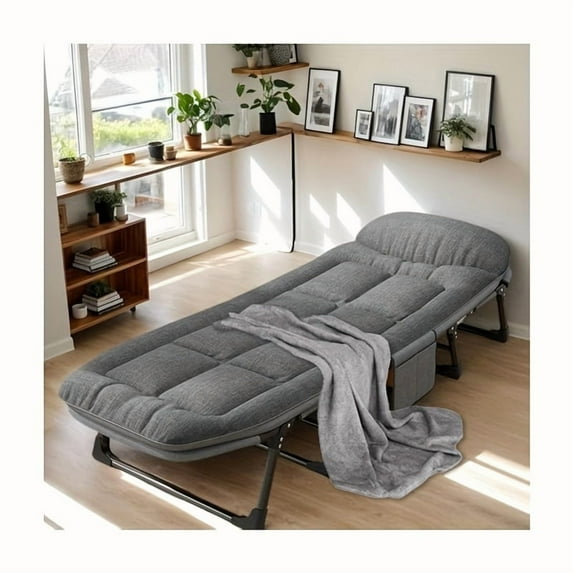 70.8"×23.6" Folding Bed w/Mattress & Thick Headrest: Metal frame, space ...