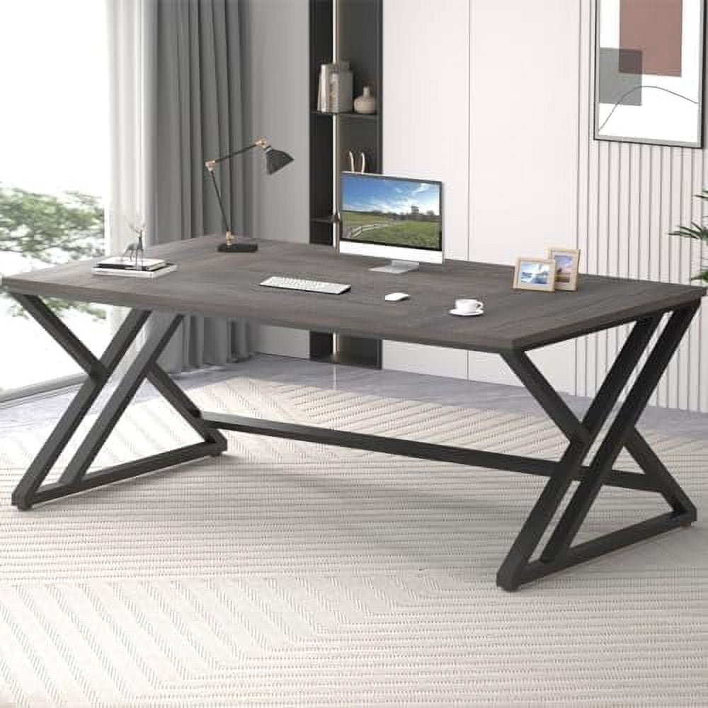 70.8" Computer Desk Industrial Extra Long Wood Desk Large Rustic Metal ...