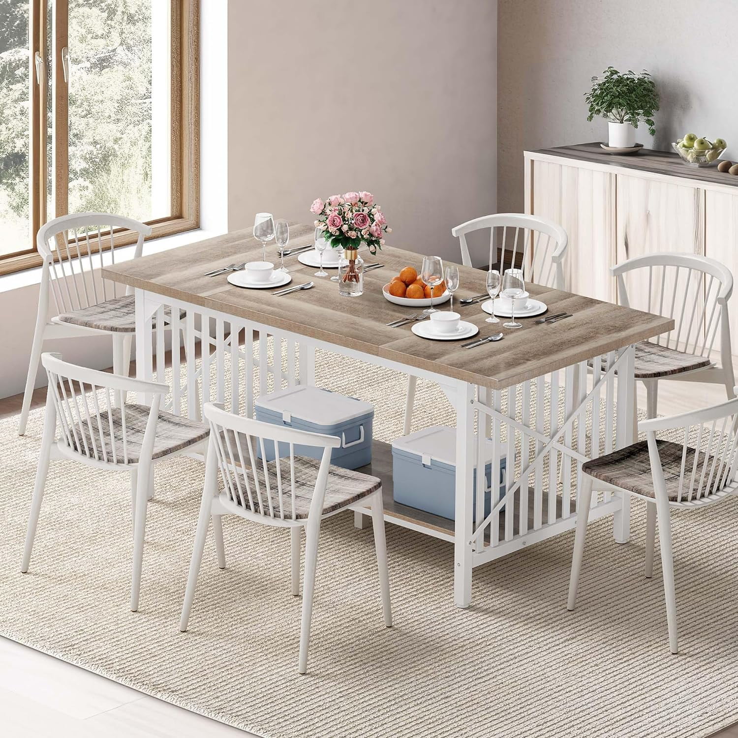 70.8" Large Dining for 6-8 People Farmhouse with Storage Rectangle ...