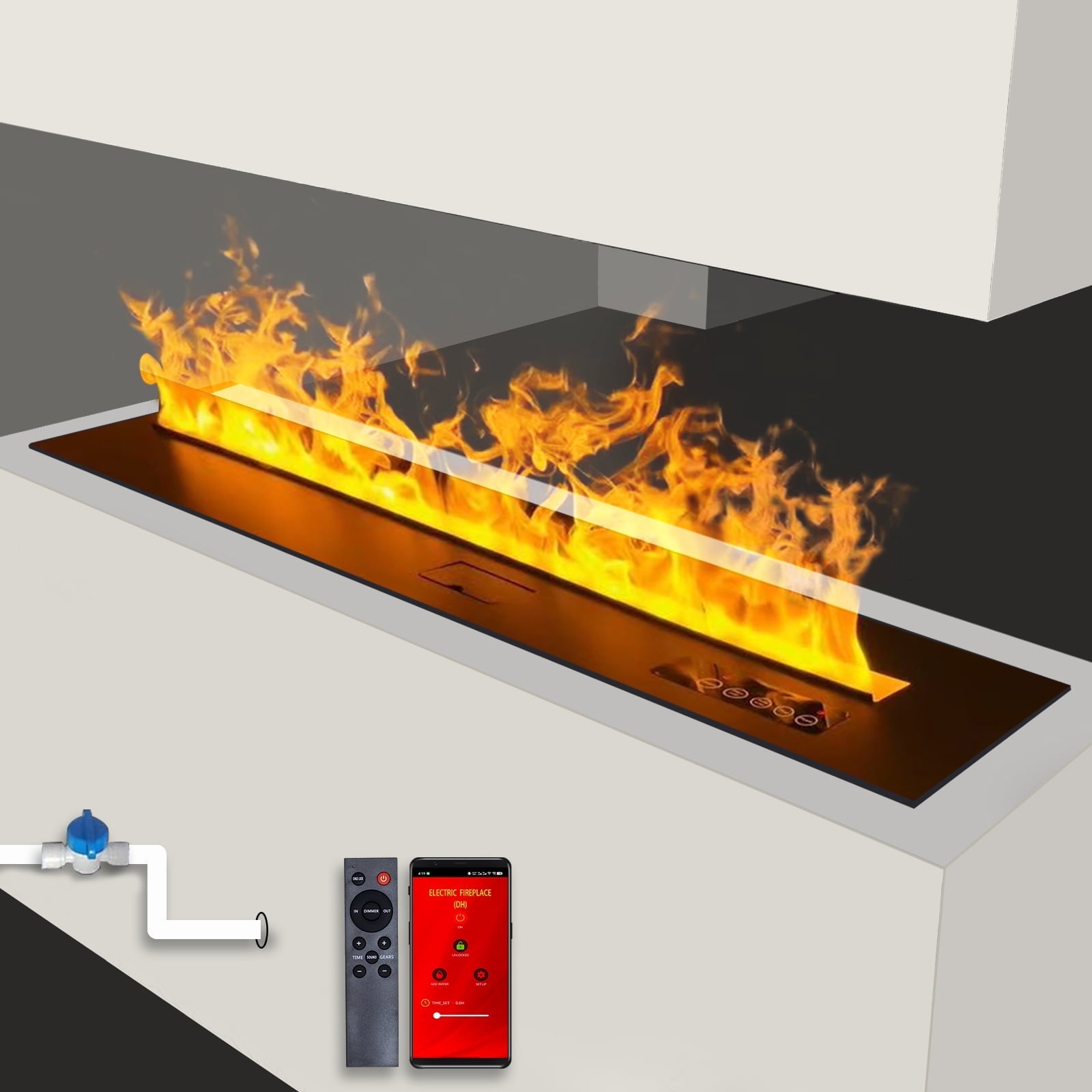 70.8" 3D Water Vapor Fireplace Decoration Humidifier Fireplace with APP ...