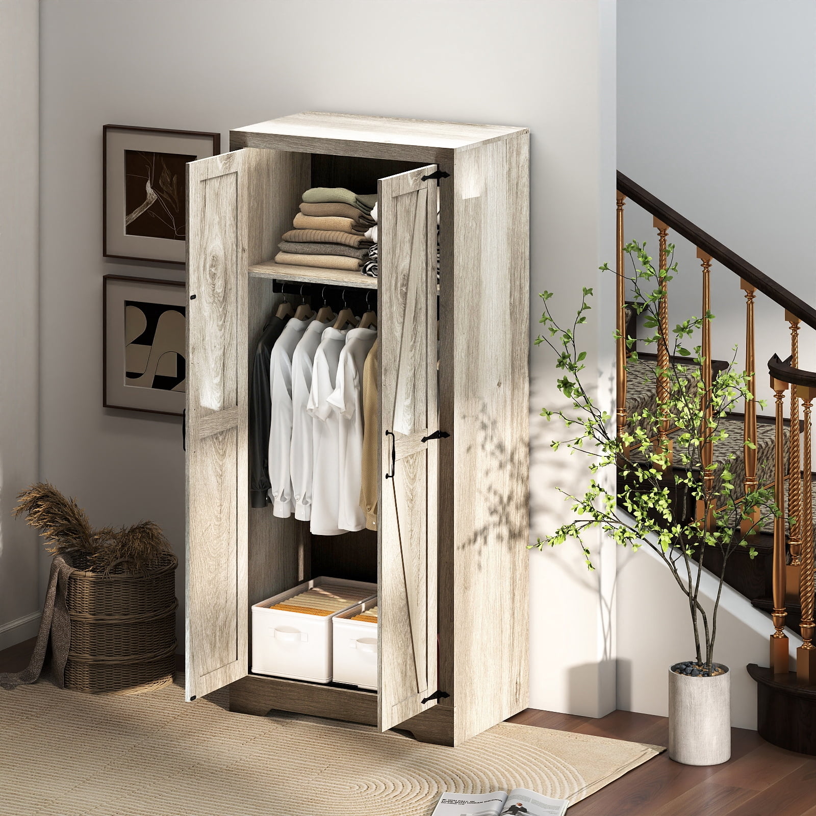 70.8" Armoire Wardrobe Closet with 2 Doors and Shelves, Modern Bedroom ...