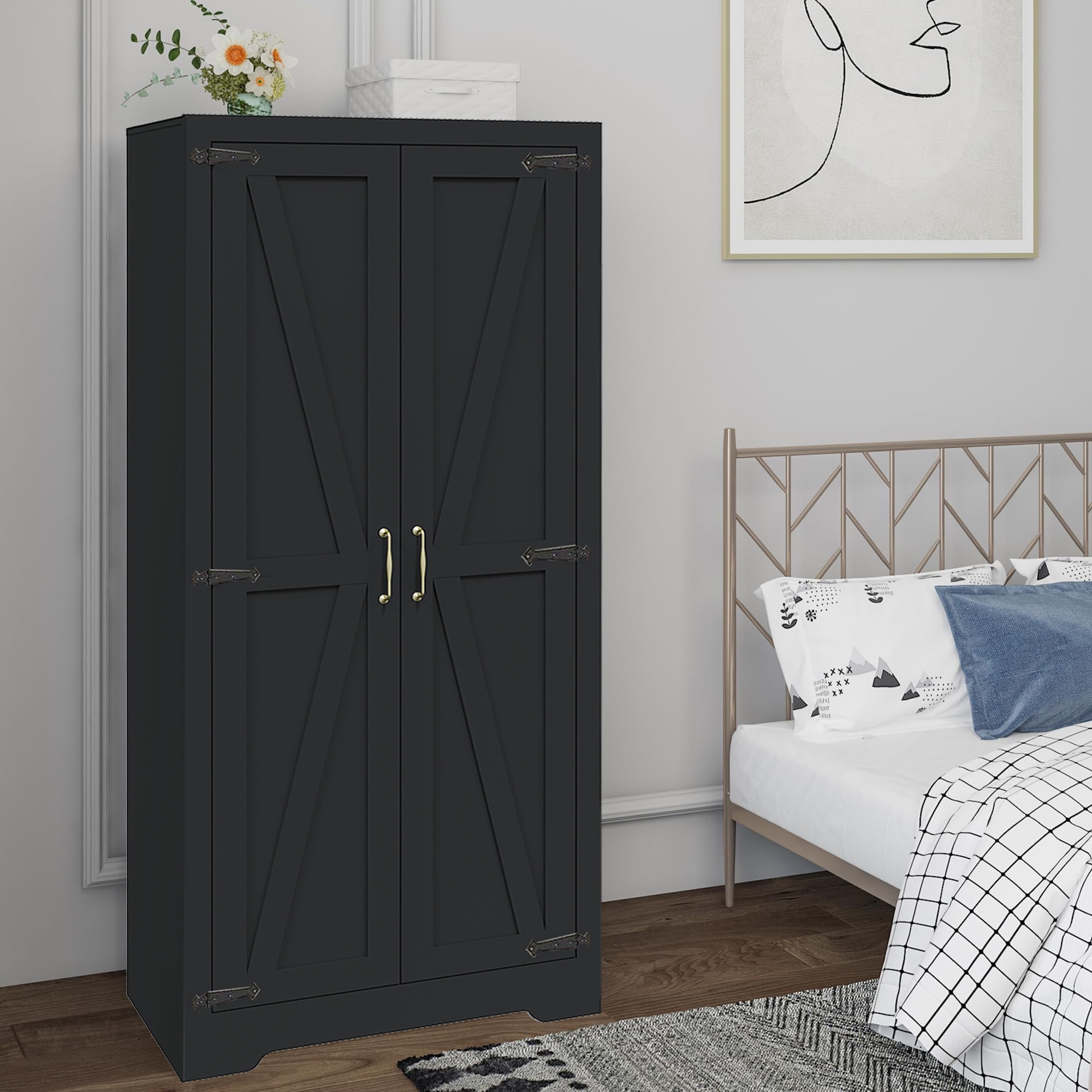 70.8" Armoire Wardrobe Closet with 2 Doors and Shelves, Modern Bedroom ...