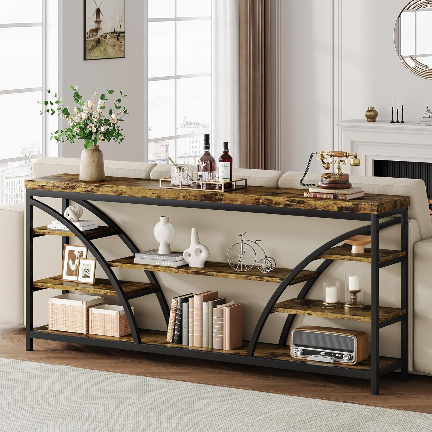 70.8" Extra Long Console Table, Industrial Sofa Table Behind Couch ...