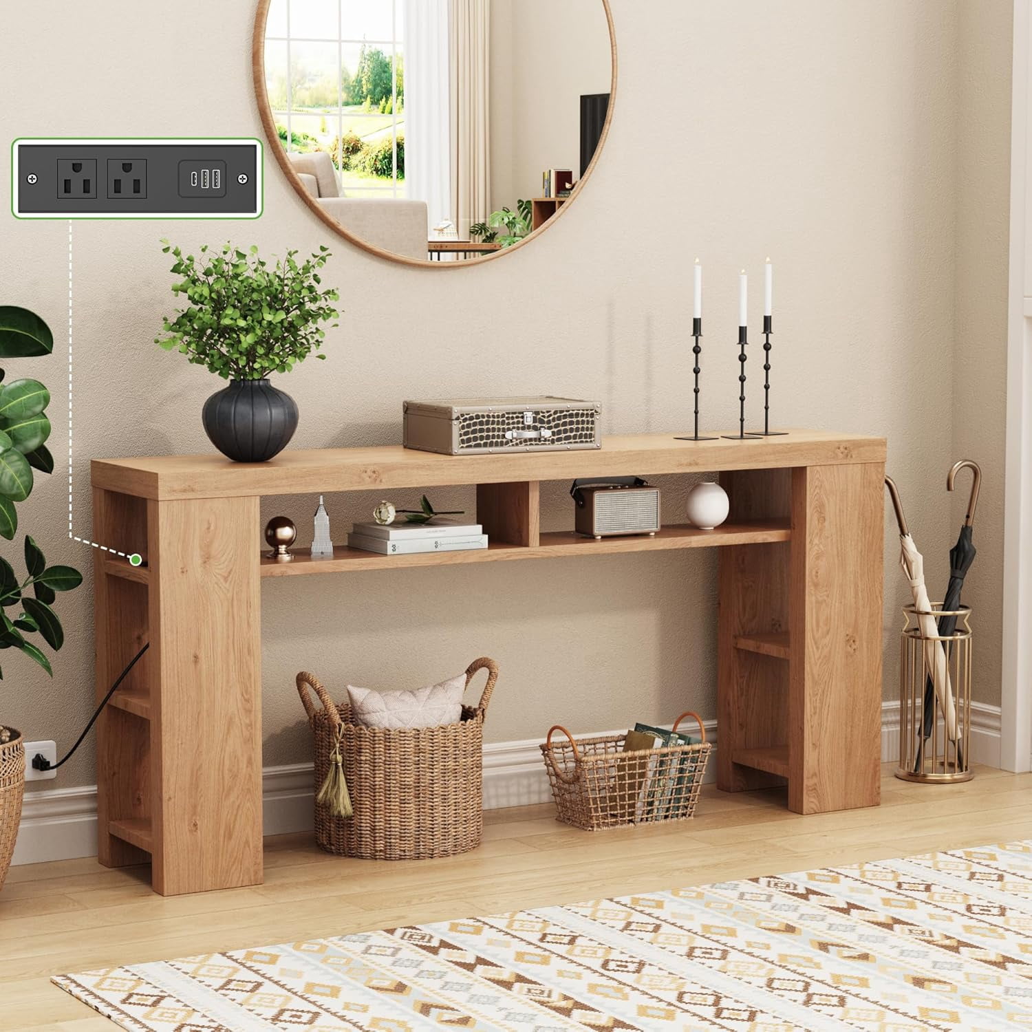 70.8" Extra Long Console Table with Outlets & USB Ports,Farmhouse Sofa ...