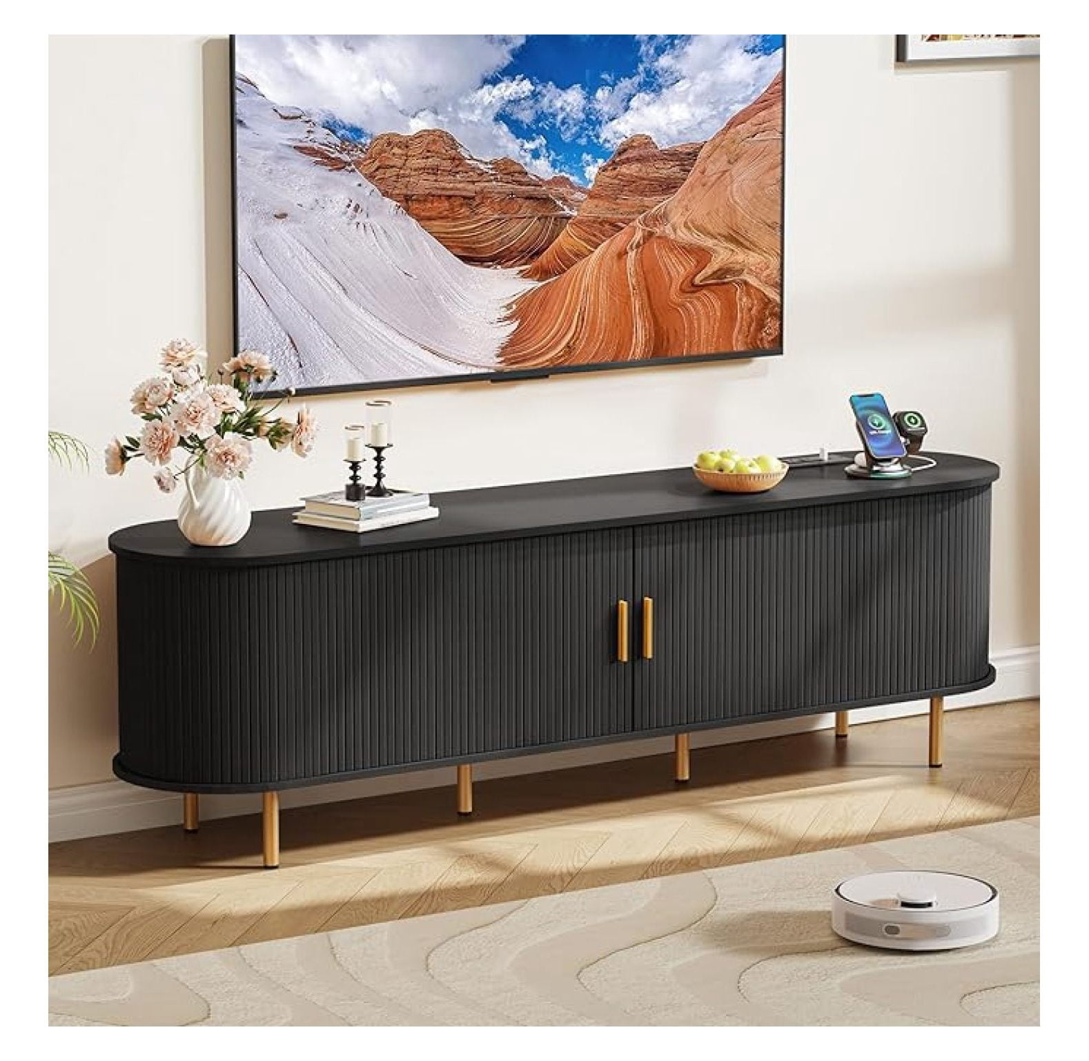 70.8 Inch Century Modern TV Stand with Power Outlet for TVs up to 80 ...