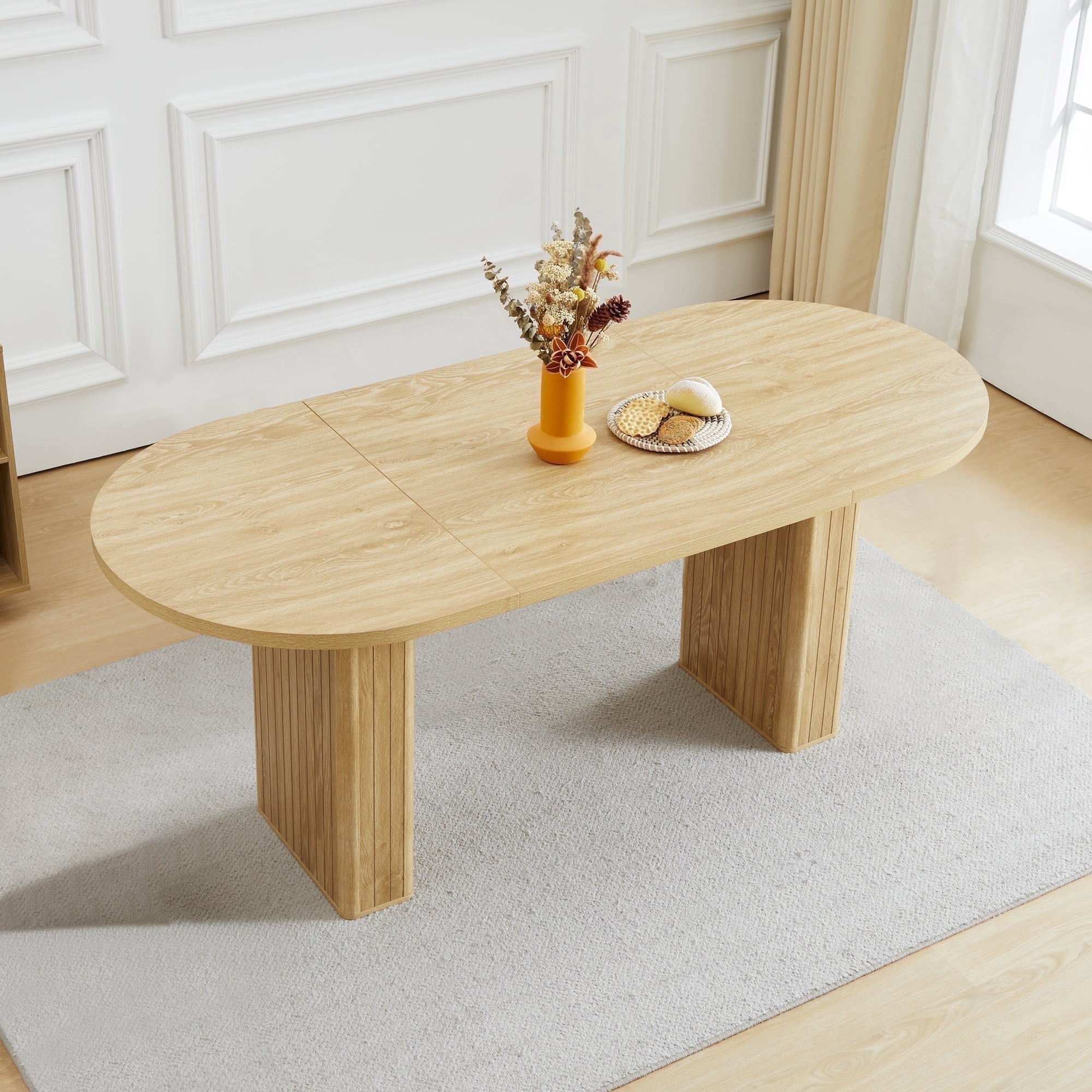 70.8 Inch Dining Table for 4-6 People, Oval Kitchen Table with Wood ...