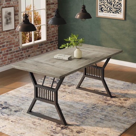 70.8 Inch Dining Table for 4-6 People,Farmhouse Wood Table with Metal ...
