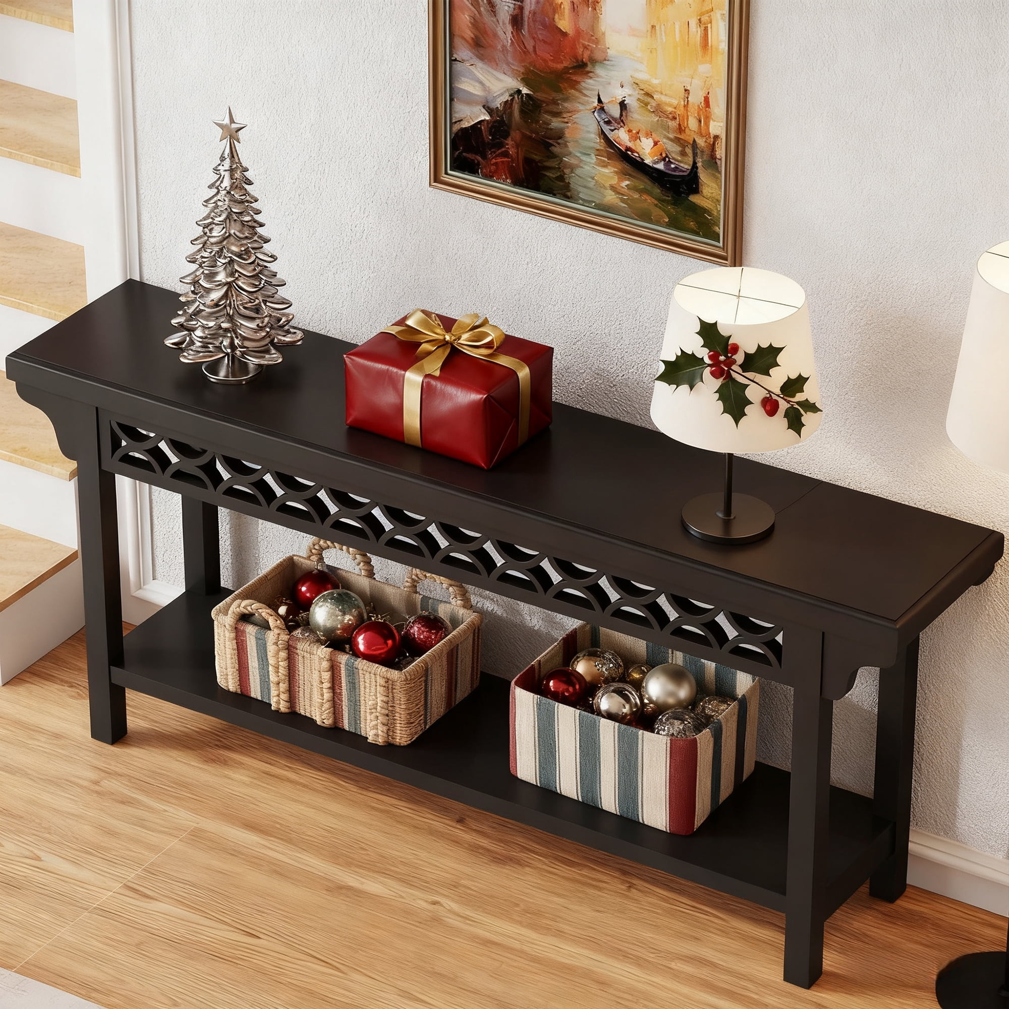 70.8-Inch Heavy-Duty Solid Wood Console Table, Farmhouse Narrow Sofa ...