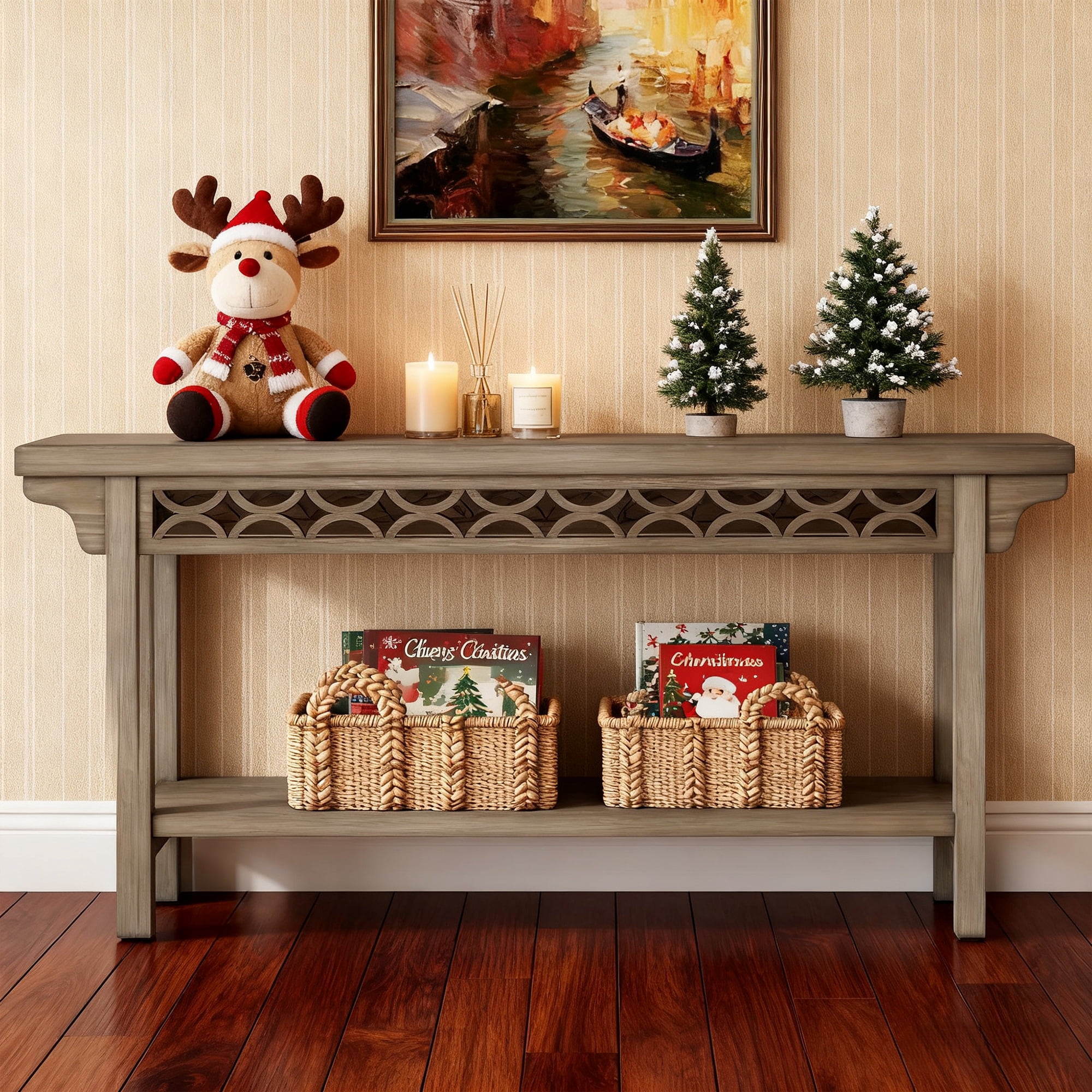 70.8-Inch Heavy-Duty Solid Wood Farmhouse Console Table, Narrow Sofa ...