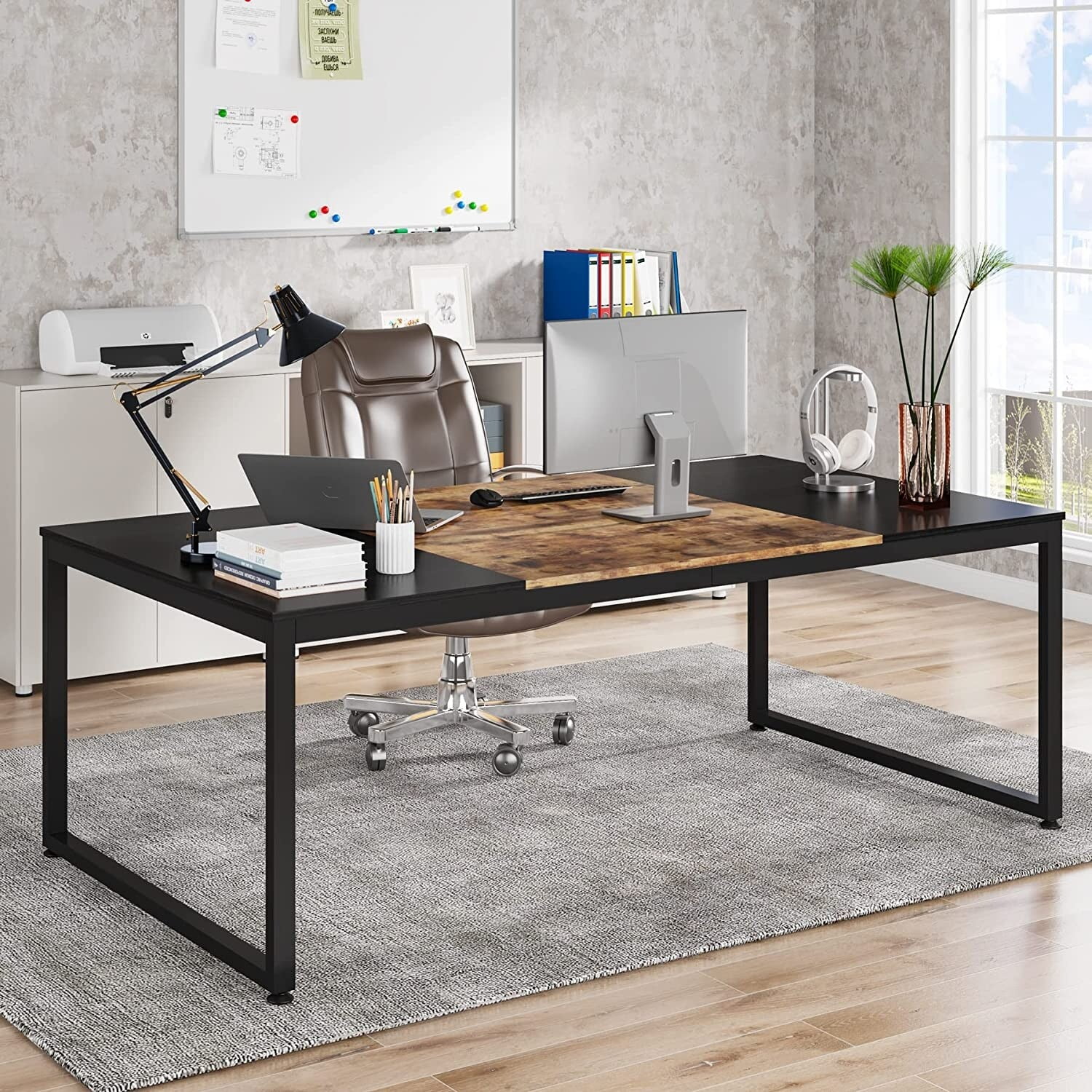 70.8 Inch Modern Office Computer Desk Brown - Walmart.com