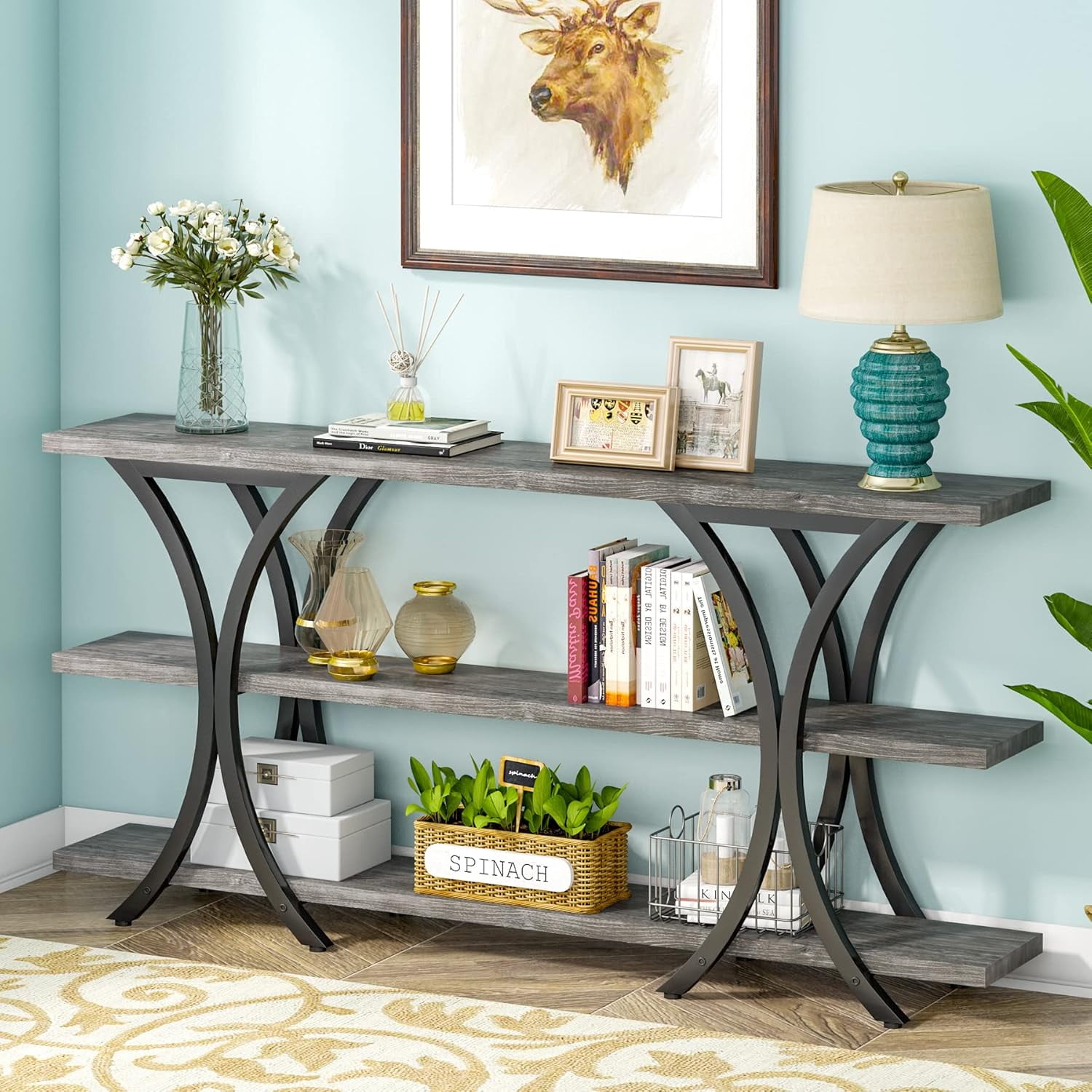 70.8 Inch Narrow Console Table, Long Sofa Table Entry Table with 3 Tier ...
