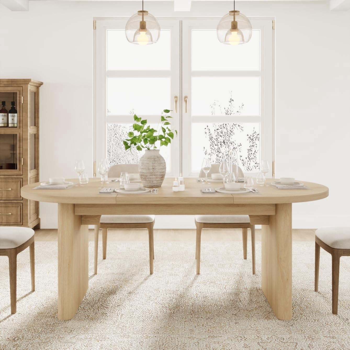 70.8 Inch Oval Farmhouse Dining Table for 6-8 People, Long Large ...