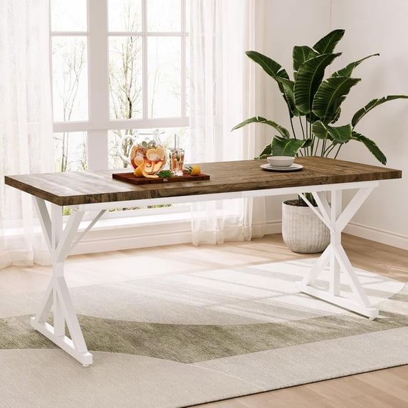 70.8 Inch Rectangular Dining Table for 6-8 People, Farmhouse Kitchen ...