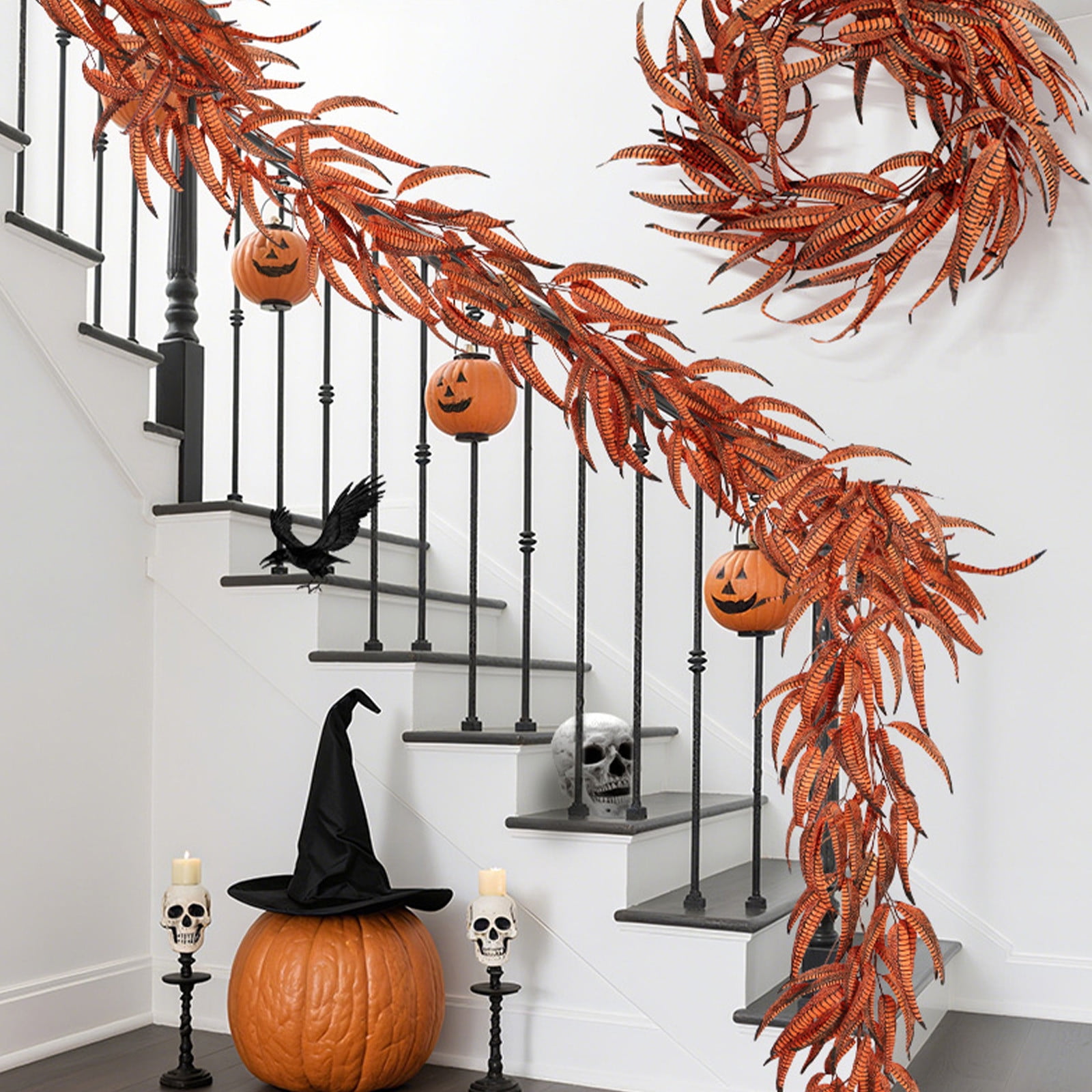 70.8 Inch Simulation Rattan Maple Leaf Garland Halloween Thanksgiving Decoration Flexible Vine ...