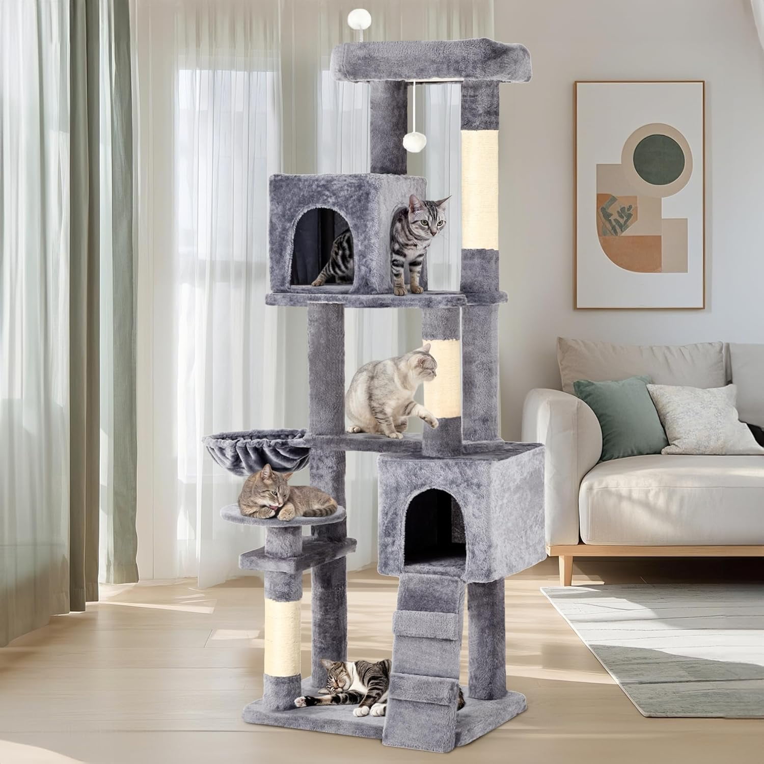 70.8-Inch Tall Tree Indoor: Multi-Level Kitten Tower with Kitty Condos ...