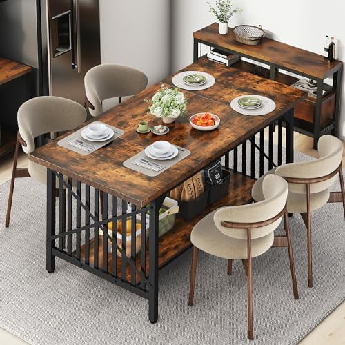 70.8" Large Kitchen Dining Table for 6-8 People, Farmhouse Industrial ...