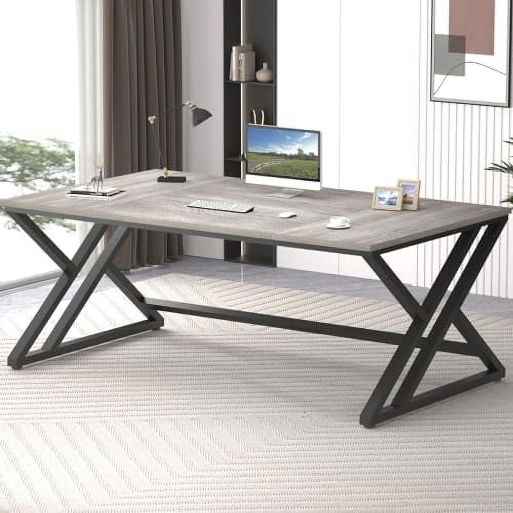 70.8" Long Office Desk, Modern Large Wood Metal Computer Desk ...