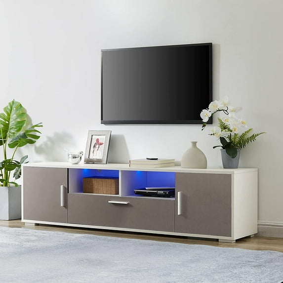 70.8'' Modern TV Stand Arched Drawer Design, 2 Piece Coffee Table ...