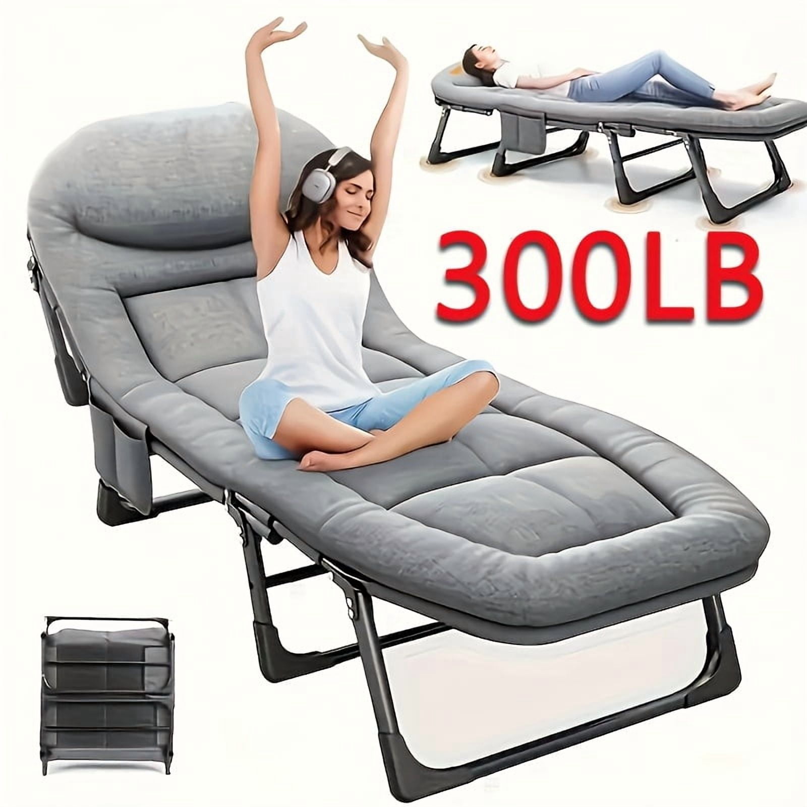 70.8" Outdoor Folding Camping Bed with Flip Mattress, Portable Guest ...