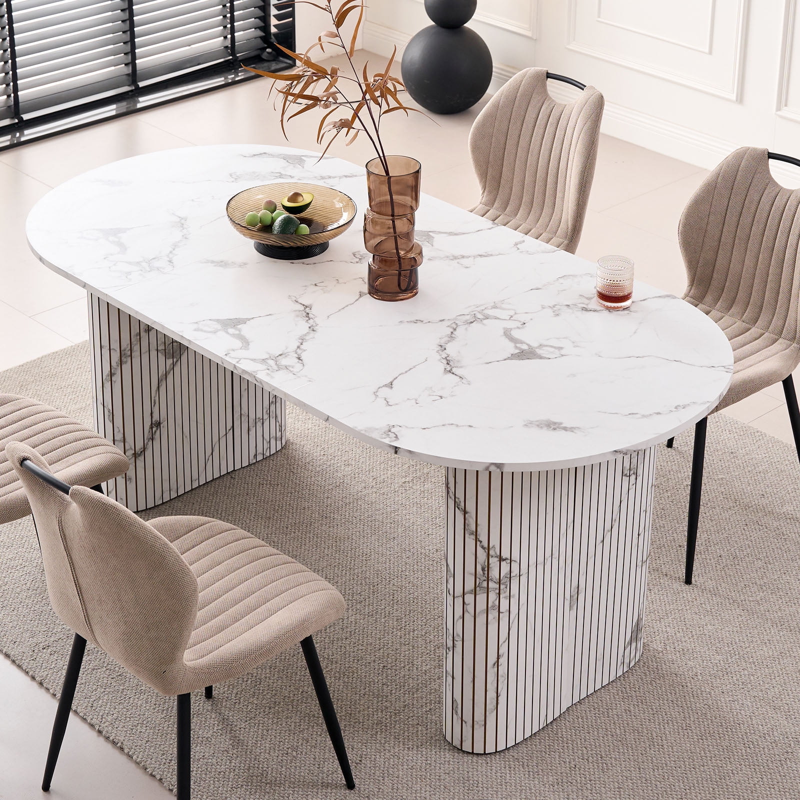 70.8" Oval Dining Table for 4-6 Person, Modern Mid-century Farmhouse ...