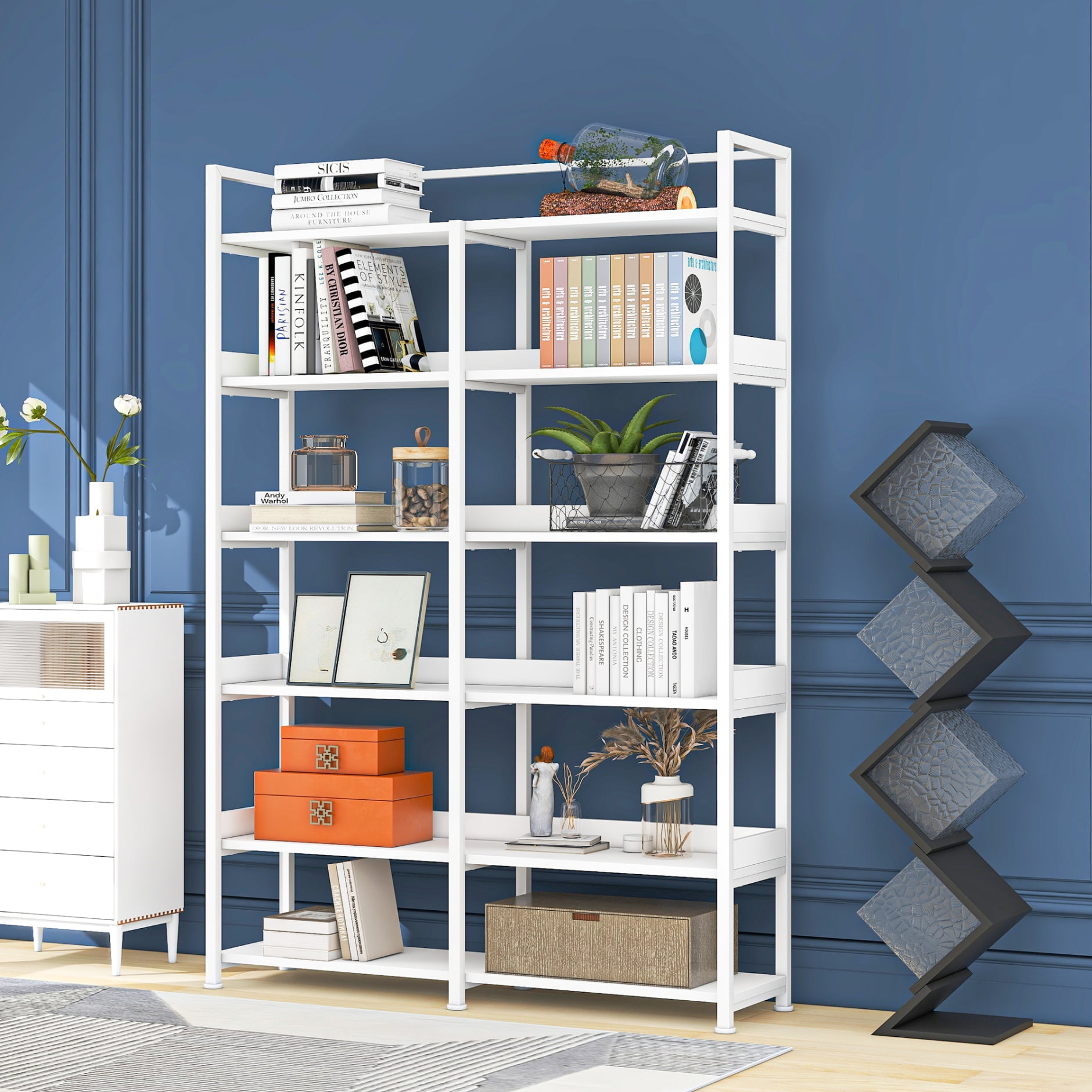70.8" Tall Bookshelf with Stainless Steel Frame and MDF Boards, 6-Tier ...