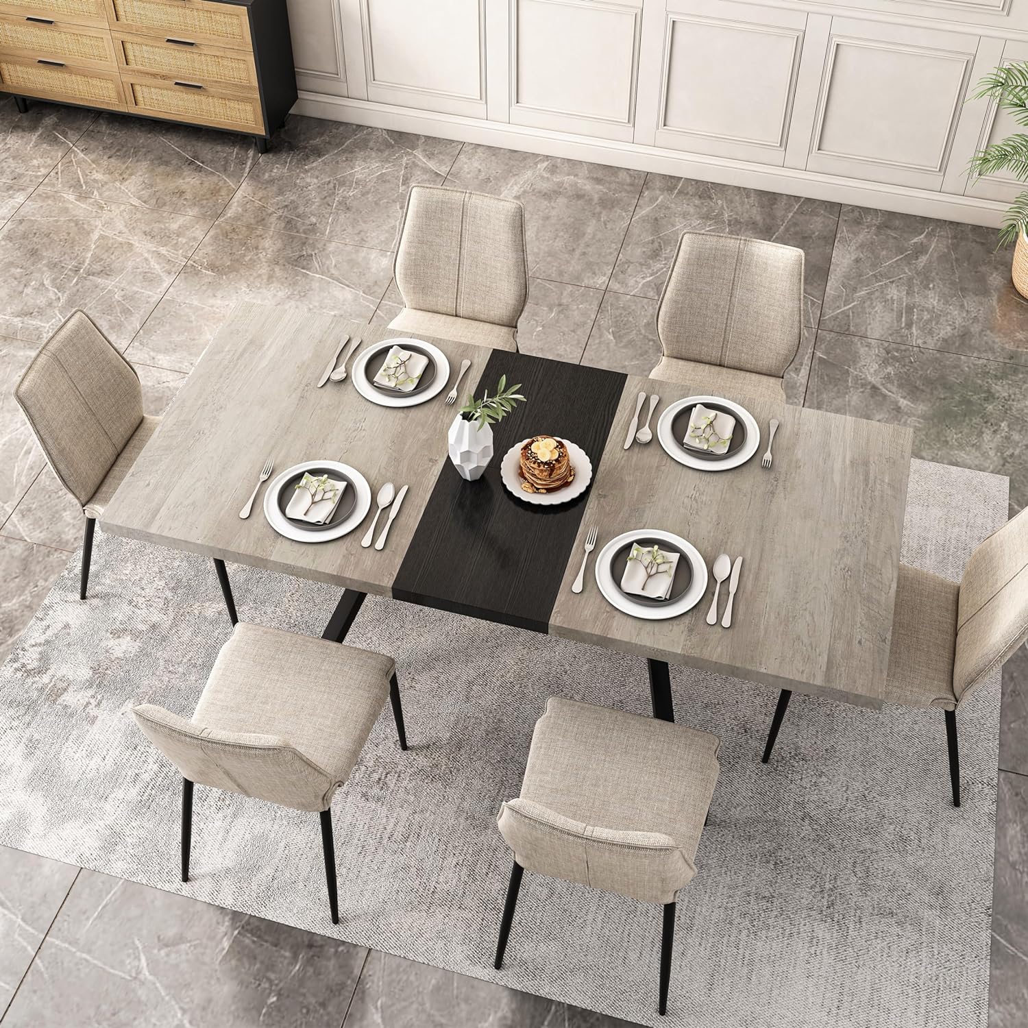 70.86" Extendable Dining Table for 4-6 People, 5pc Industrial Rustic ...