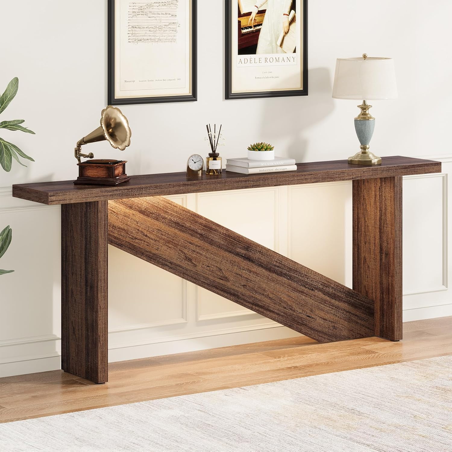 70.86-Inch Farmhouse Console Table with LED Light, Narrow Long Wood ...