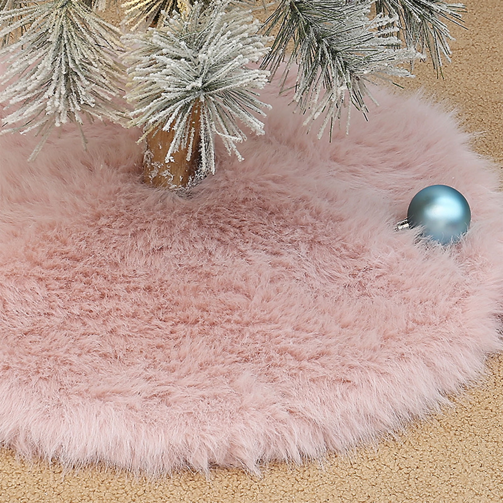 70.86 Inch Faux Fur Christmas Tree Skirt Pink Plush Skirt for Merry ...