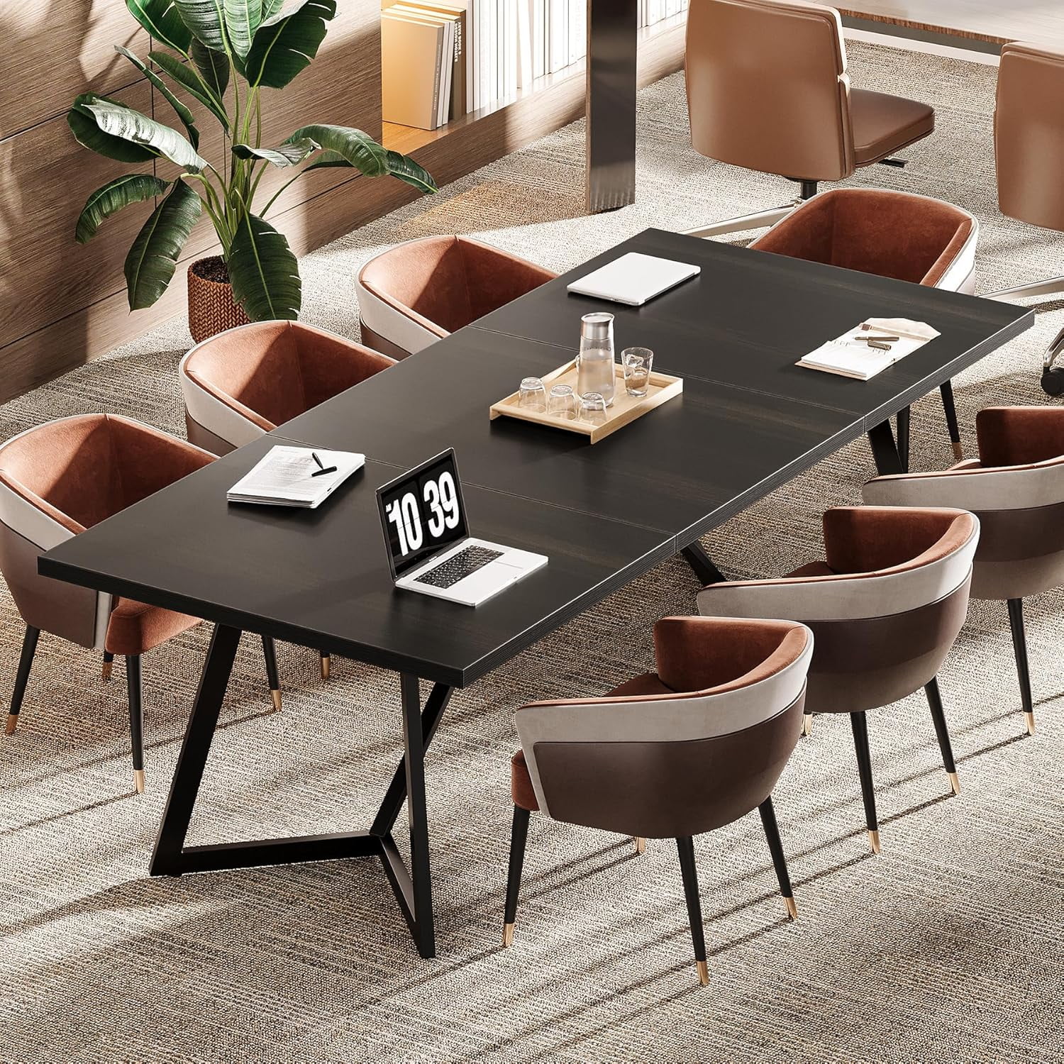 70.86-Inch Large Conference Table, Modern Meeting Table Black Office ...