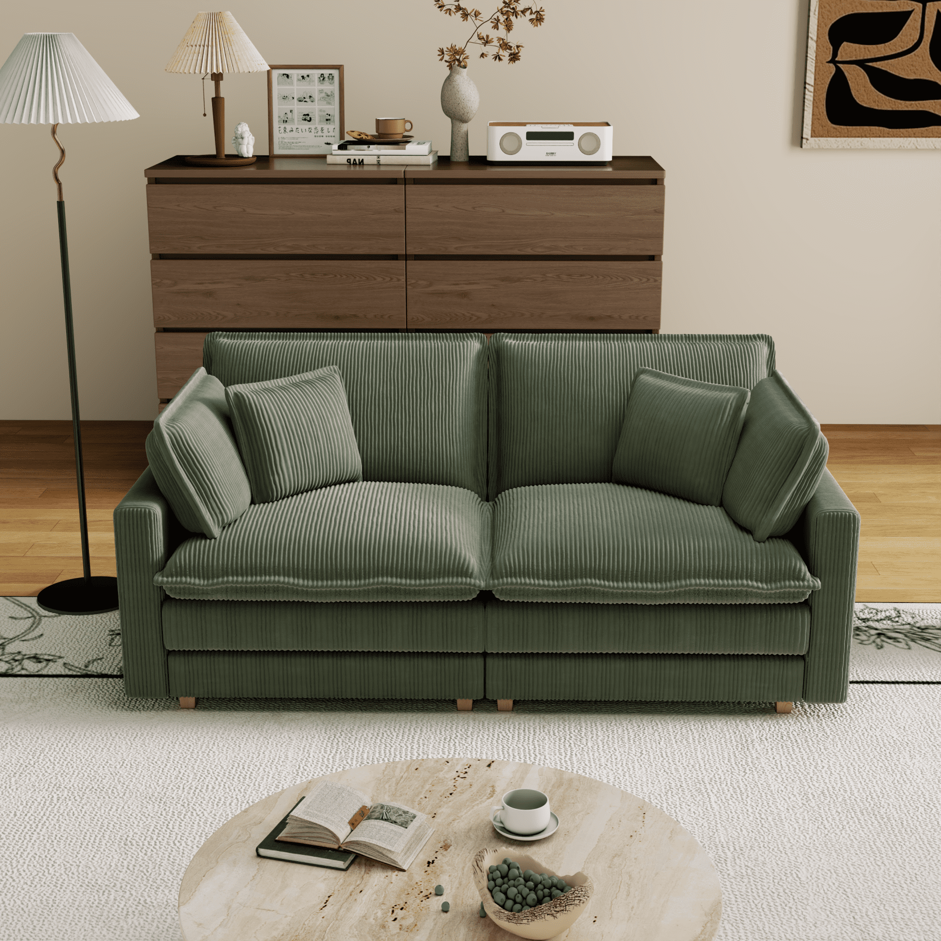 70.86 Inch Modular Sectional Couch with 4 Pillows, Corduroy Fabric 2 ...