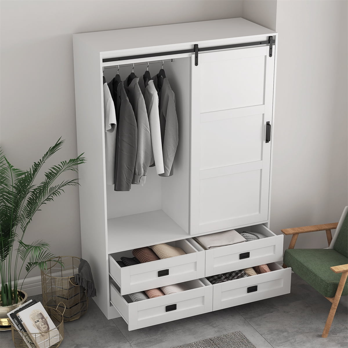 70.86in Tall Bedroom Wardrobe with Hanging Rod, Modern White Armoire ...
