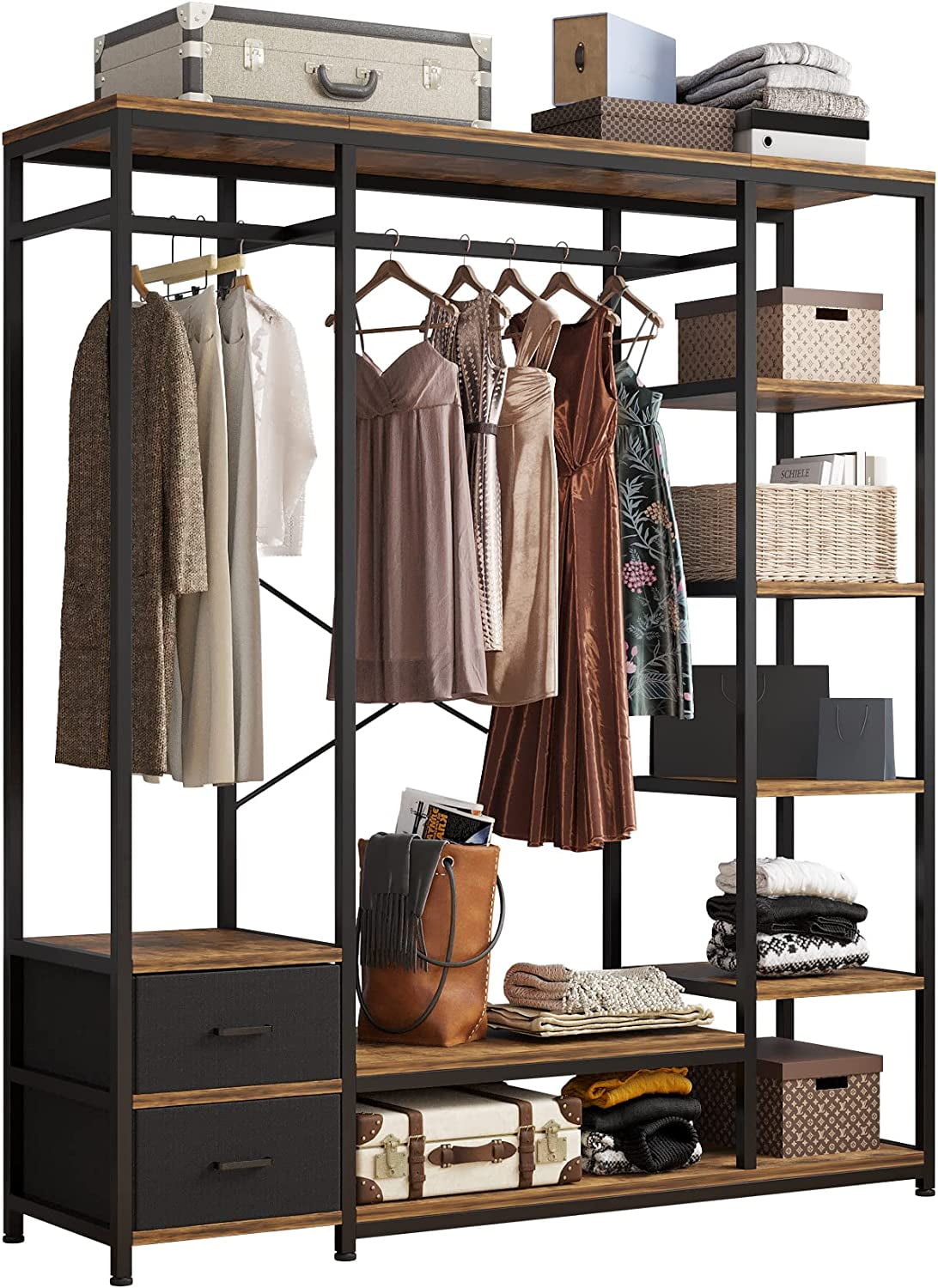 70.87" H Closet Organizer with 2 Fabric Drawers Freestanding Clothes ...